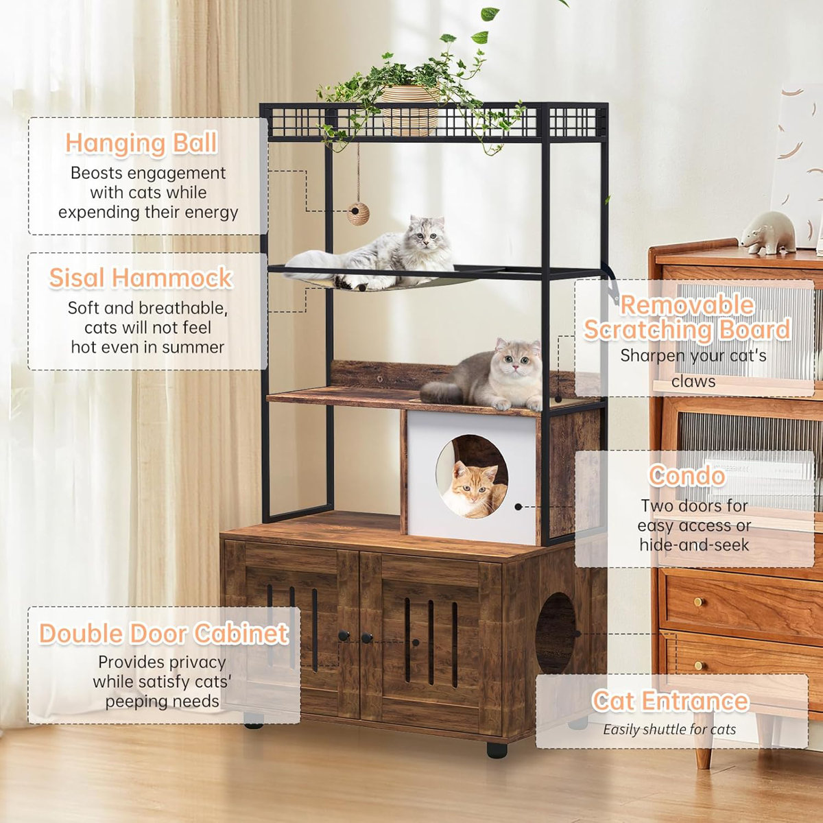 17 Stories Large Hidden Litter Box Furniture With Shelves Dog Proof ...