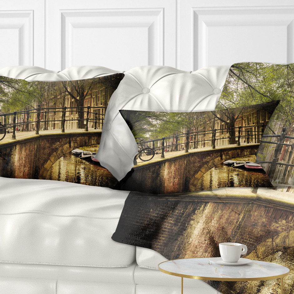 Design Art Photography Romantic Bridge over Canal Lumbar Pillow | Wayfair