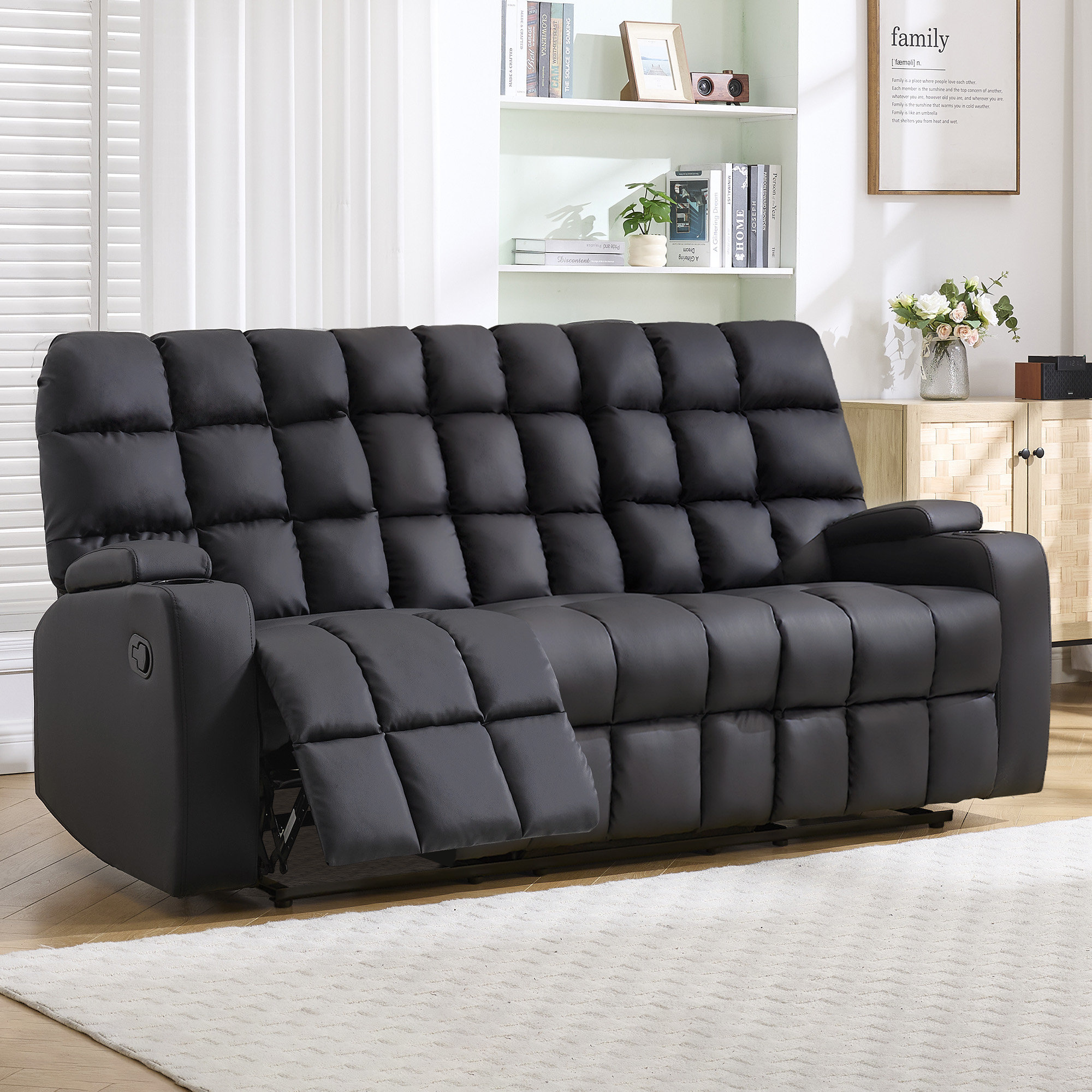 Ebern Designs Roddickton 76.4"W Modern 3-Seater Overstuffed Faux ...