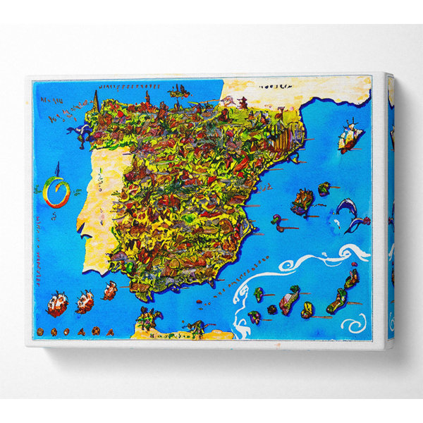 Breakwater Bay Spanish Map - Wrapped Canvas Print | Wayfair.co.uk