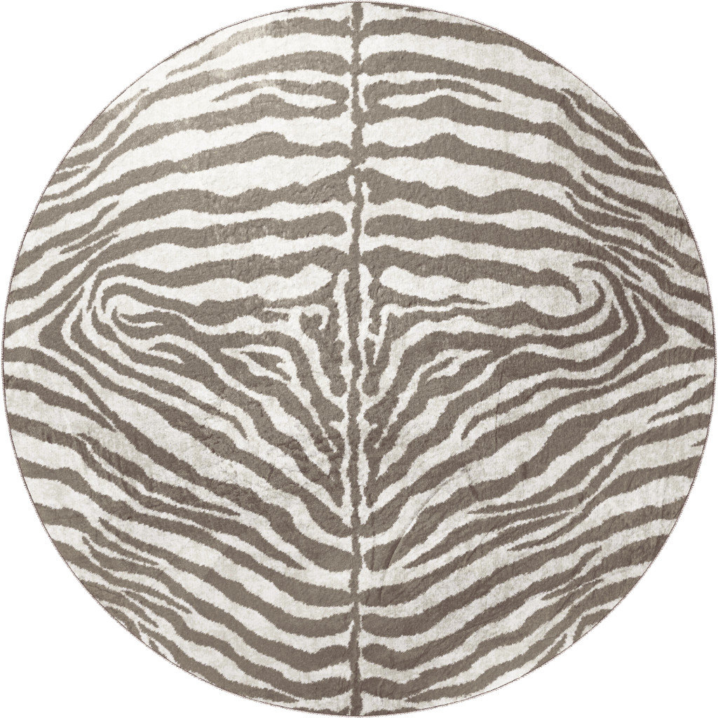 HomeRoots 8' X 8' Mocha and Cream Round Zebra Print Shag Handmade Non ...