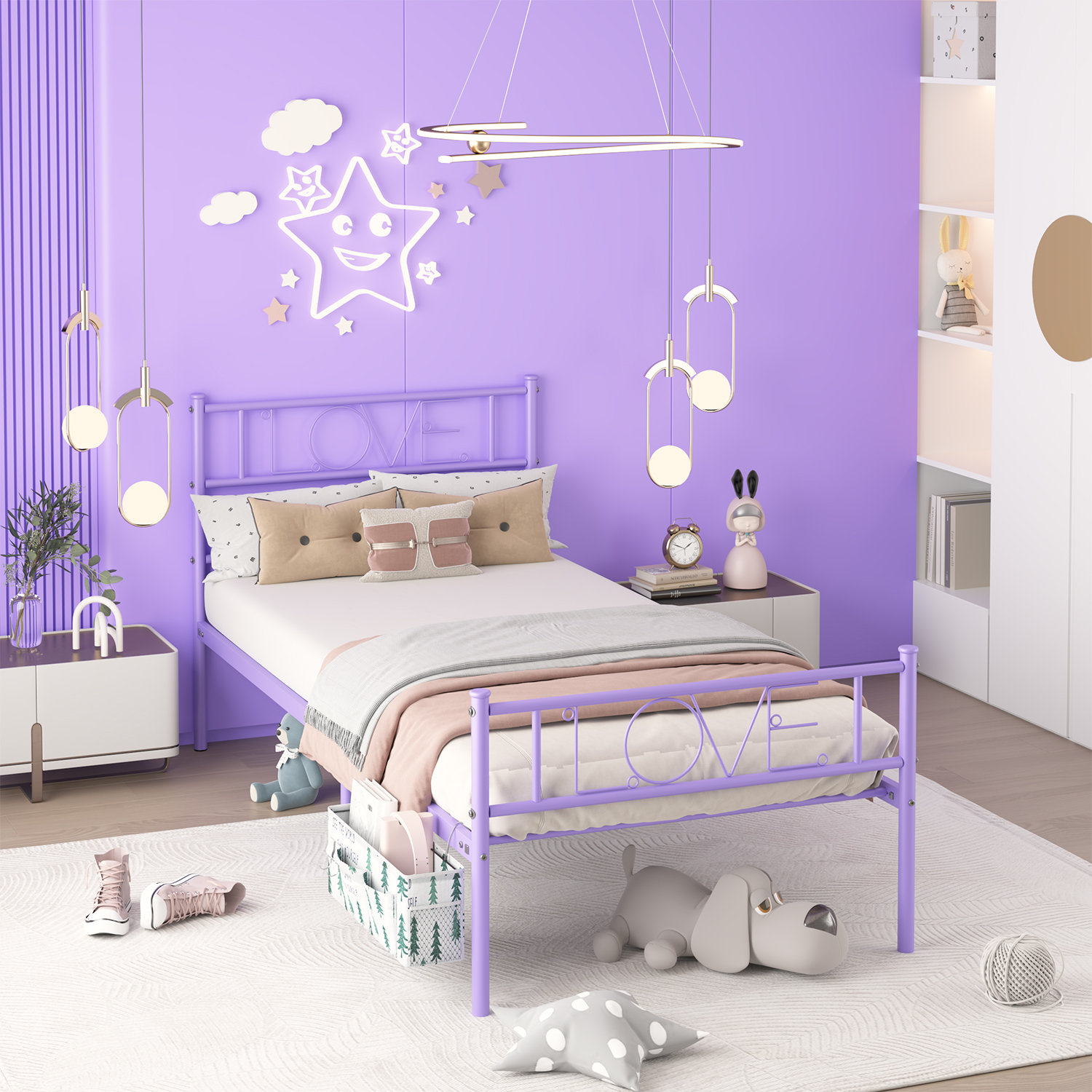 Ebern Designs Eoin Twin Bed Frames with Storage Caddy for Girls, Twin ...