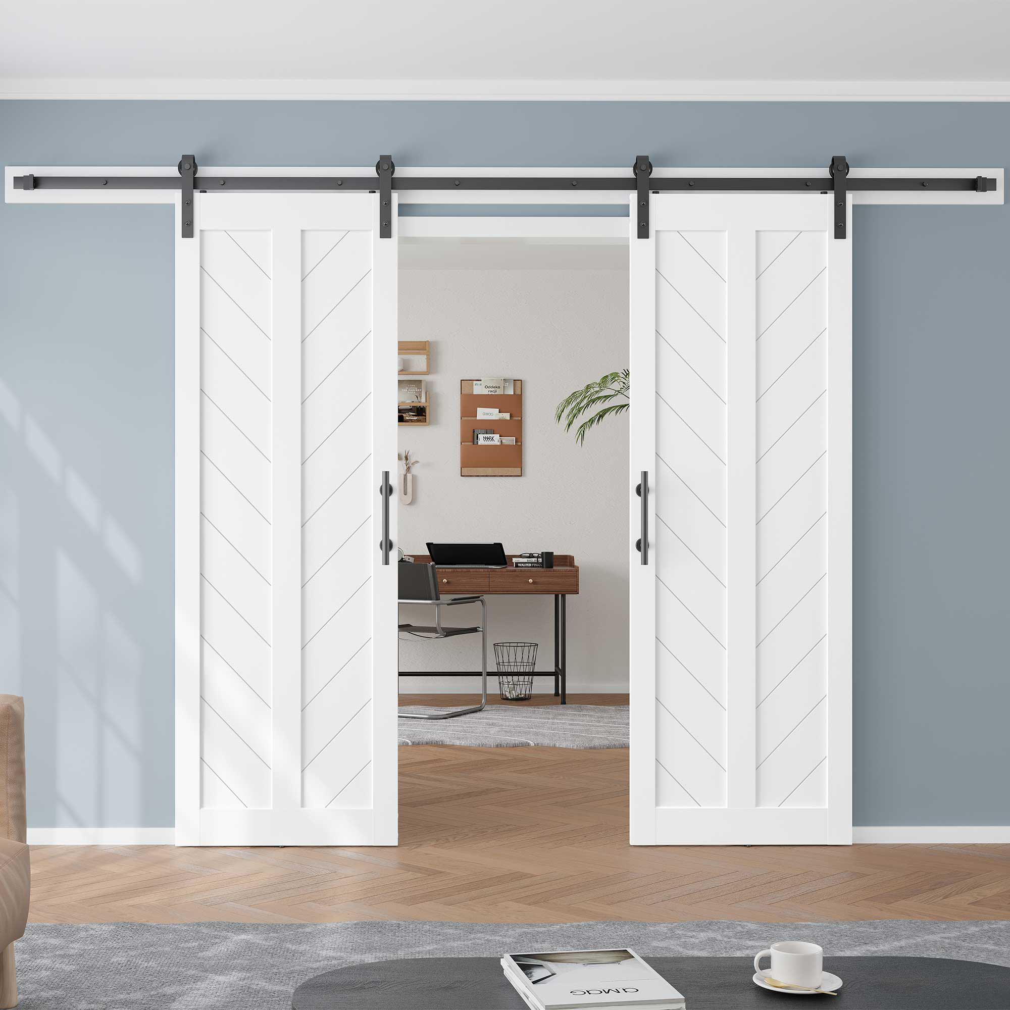 TREEBLING 84" Height Manufactured Wood Herringbone Double Barn Door ...