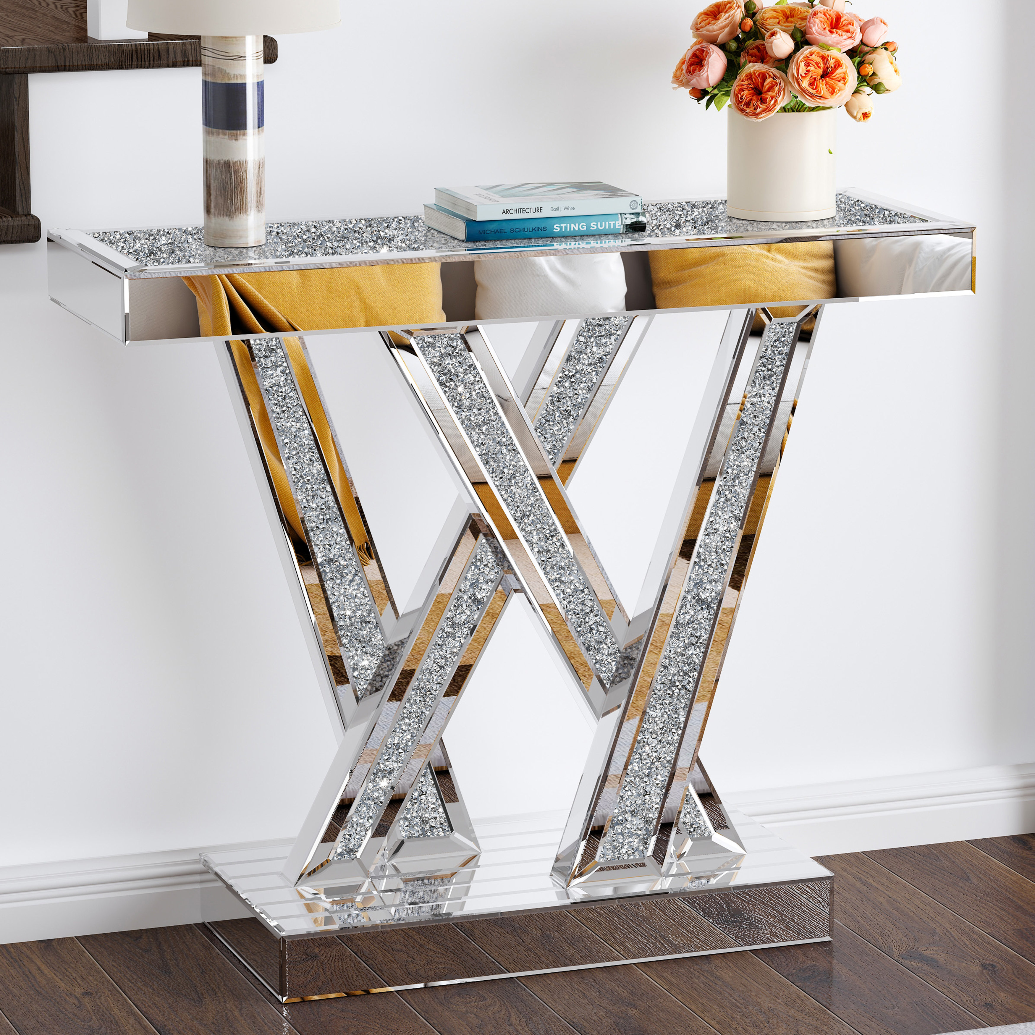 Canora Grey Andreja 90cm Mirrored Glass Console Table Sofa Entryway ...