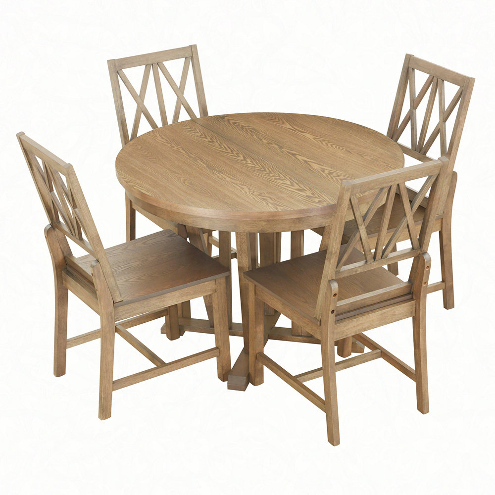 Ophelia & Co. Rustic 5-Piece Extendable Dining Table Set Round Trestle ...