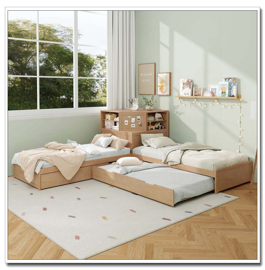 Latitude Run® L-Shaped Combination Twin Bed Frame With Trundle And ...