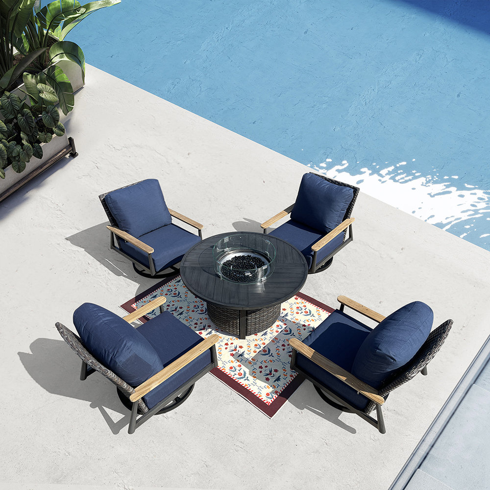 Latitude Run® 5-Piece Aluminum Wicker Outdoor Patio Fire Pit Seating ...