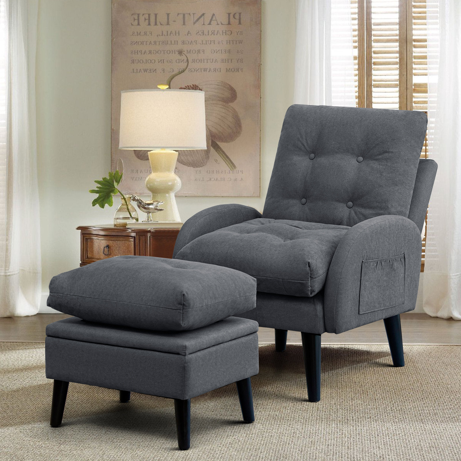 Corrigan Studio® Elandra Upholstered Accent Chair and Ottoman, with 5 ...
