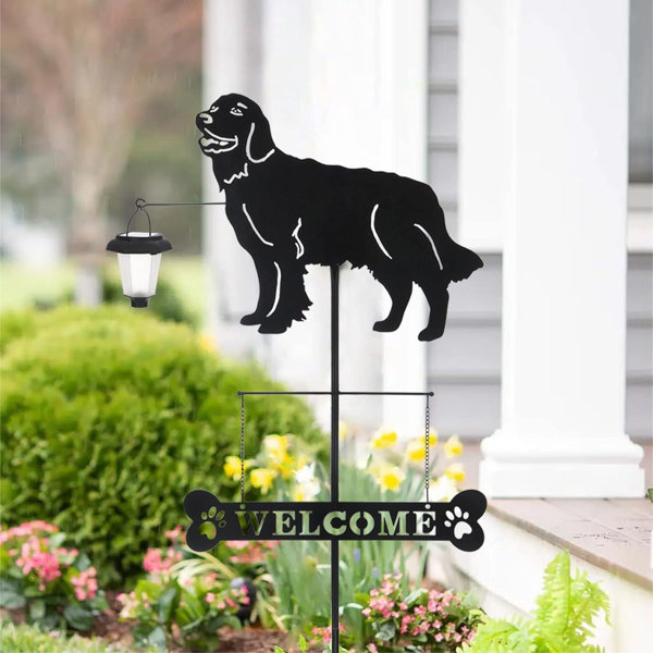 ClassicLiving Solar Labrador Silhouette Welcome Stake Sign With Lantern ...