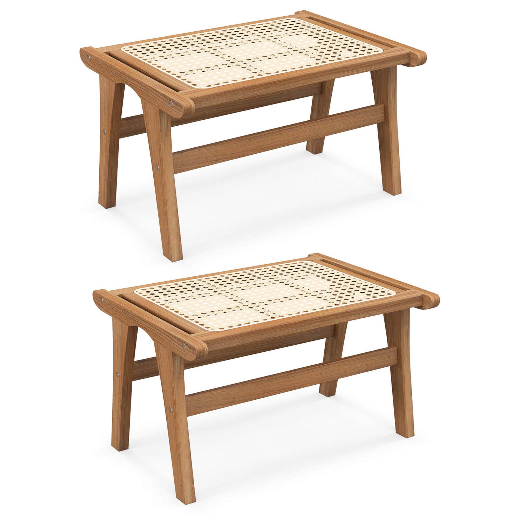 Bayou Breeze 2 Pcs Ottoman Footstool Natural Teak Wooden Foot Rest With ...