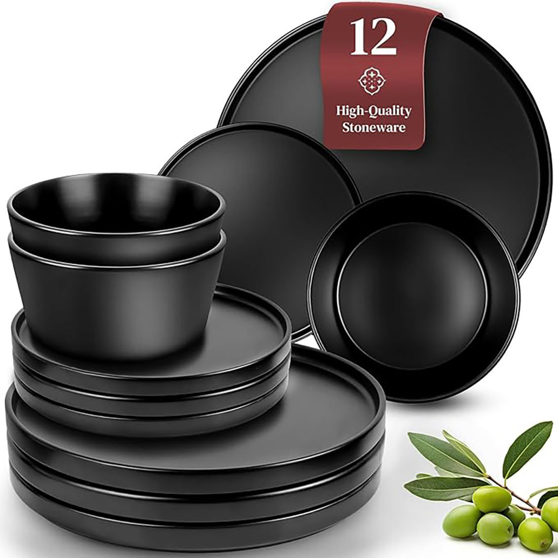 KOGBEL 12-Piece Tableware Set 4 - Modern Style Stoneware Tableware Set ...