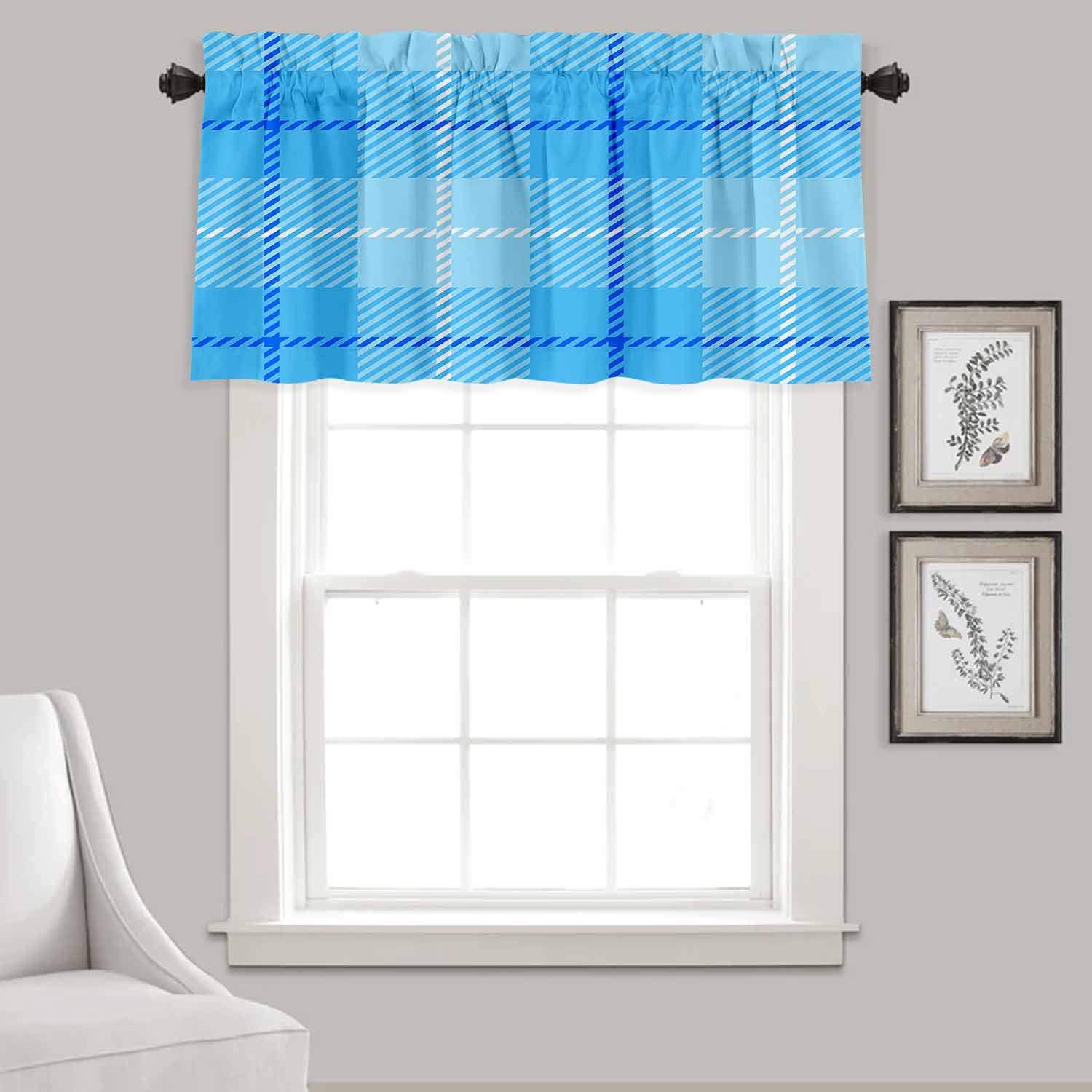 Ophelia & Co. Blue 52"W Seamless Plaid Fabric with Stripes Window ...