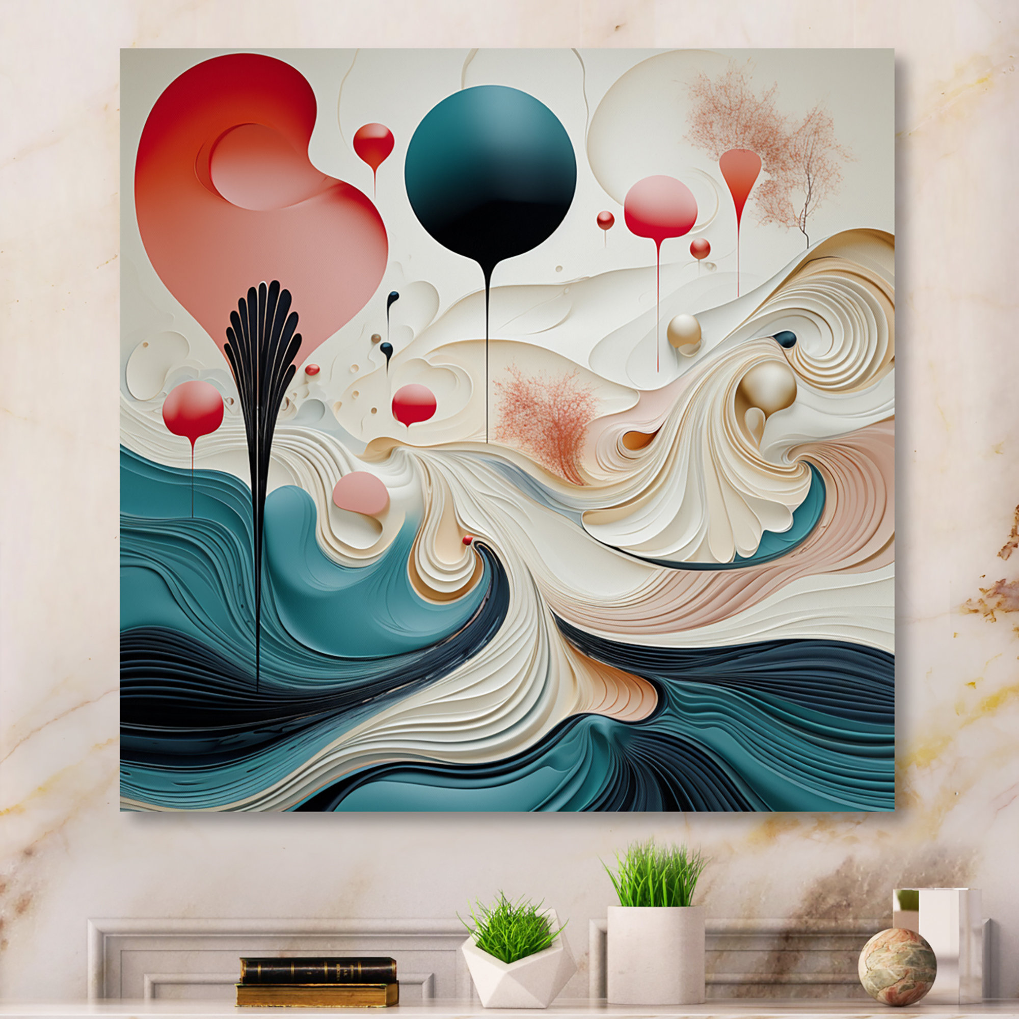 Wrought Studio™ Abstract Blue Moon Landscape In Retro Blue Red ...