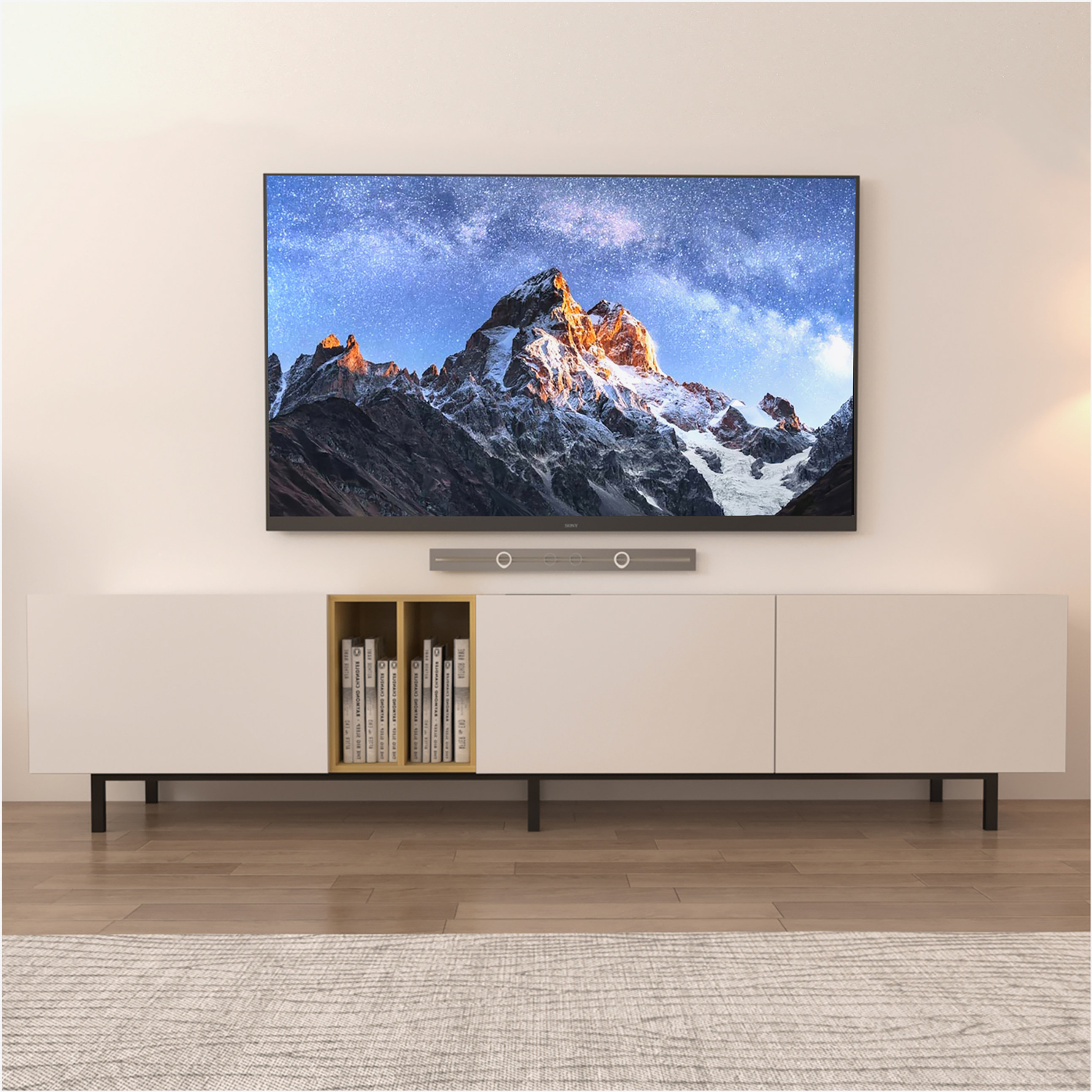 Ebern Designs TV Console with Big Storage Cabinets, Modern TV Stand ...