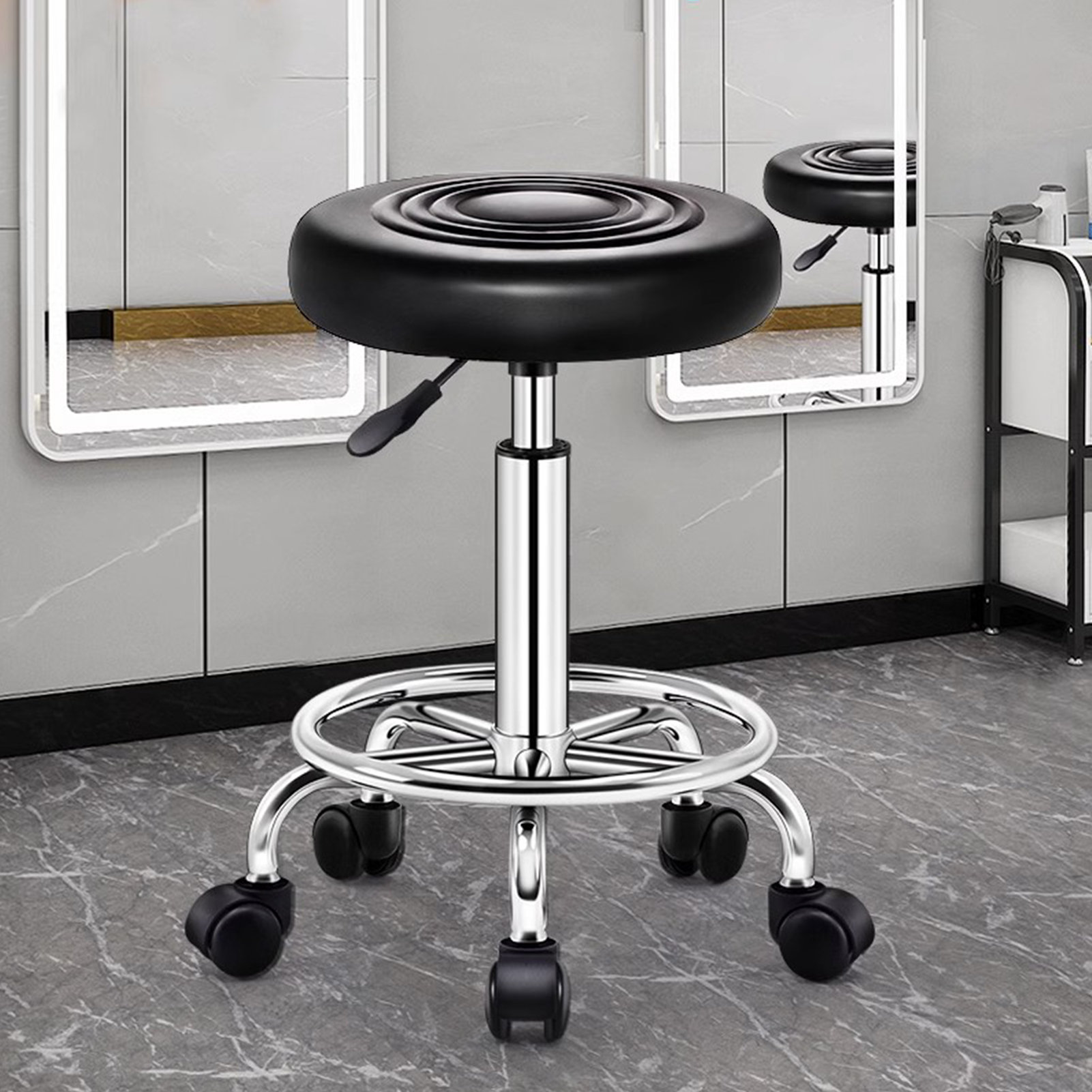 17 Stories Stool 360-degree Rotation Wheel,Height Adjustable Chair,Faux ...