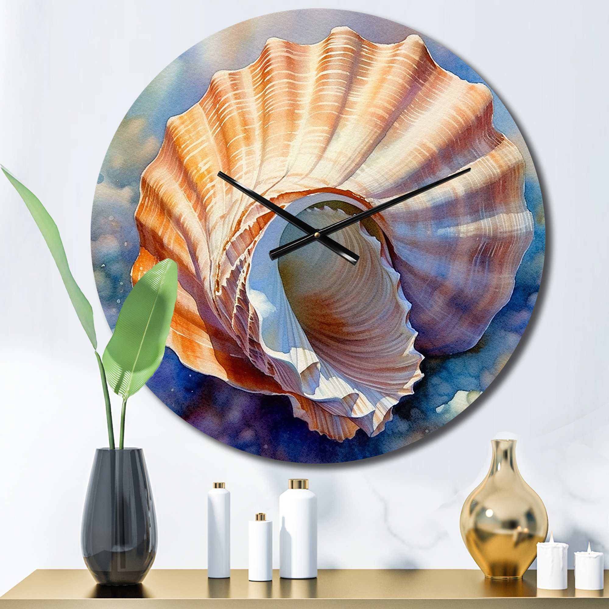 Design Art Coastal Seashell I Metal Wall Clock | Wayfair
