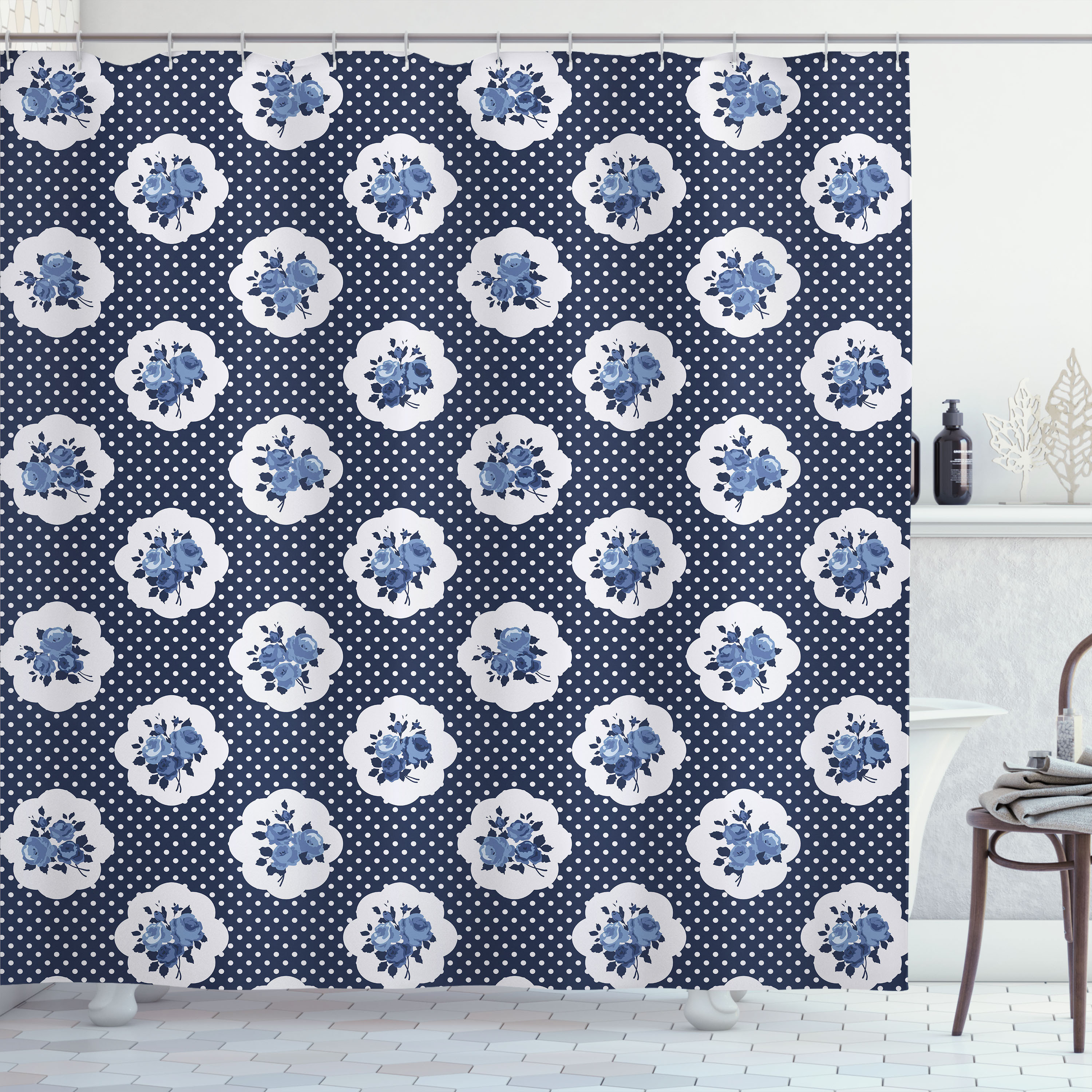 East Urban Home Nafia Shabby Flora Shower Curtain Motifs Dots Flowers ...