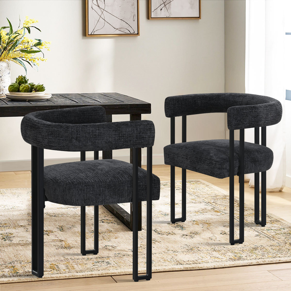 Everly Quinn Jaevin 17" Seat Height Upholstered Chenille Dining ...