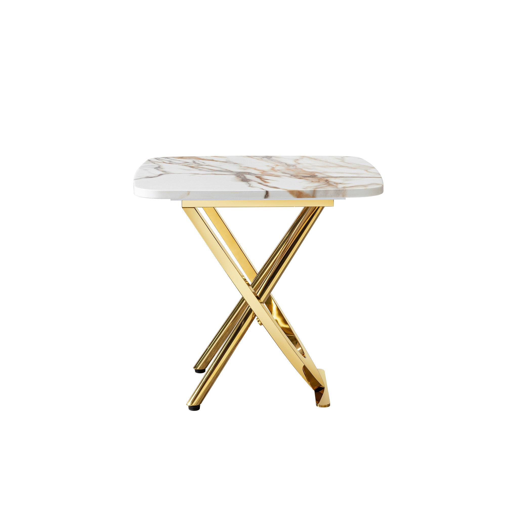 Latitude Run® MDF Top Side End Table Square Shape Gold Stainless Steel ...