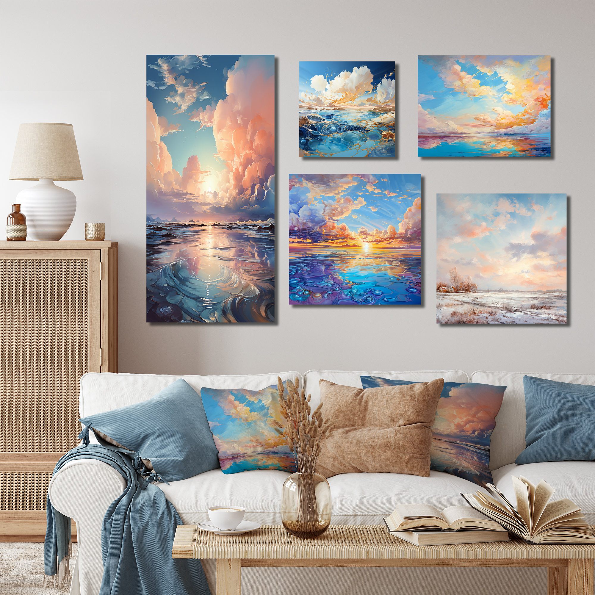 Ivy Bronx Clouds Charm Liquid Art - Clouds Wall Decor Set Of 5 | Wayfair
