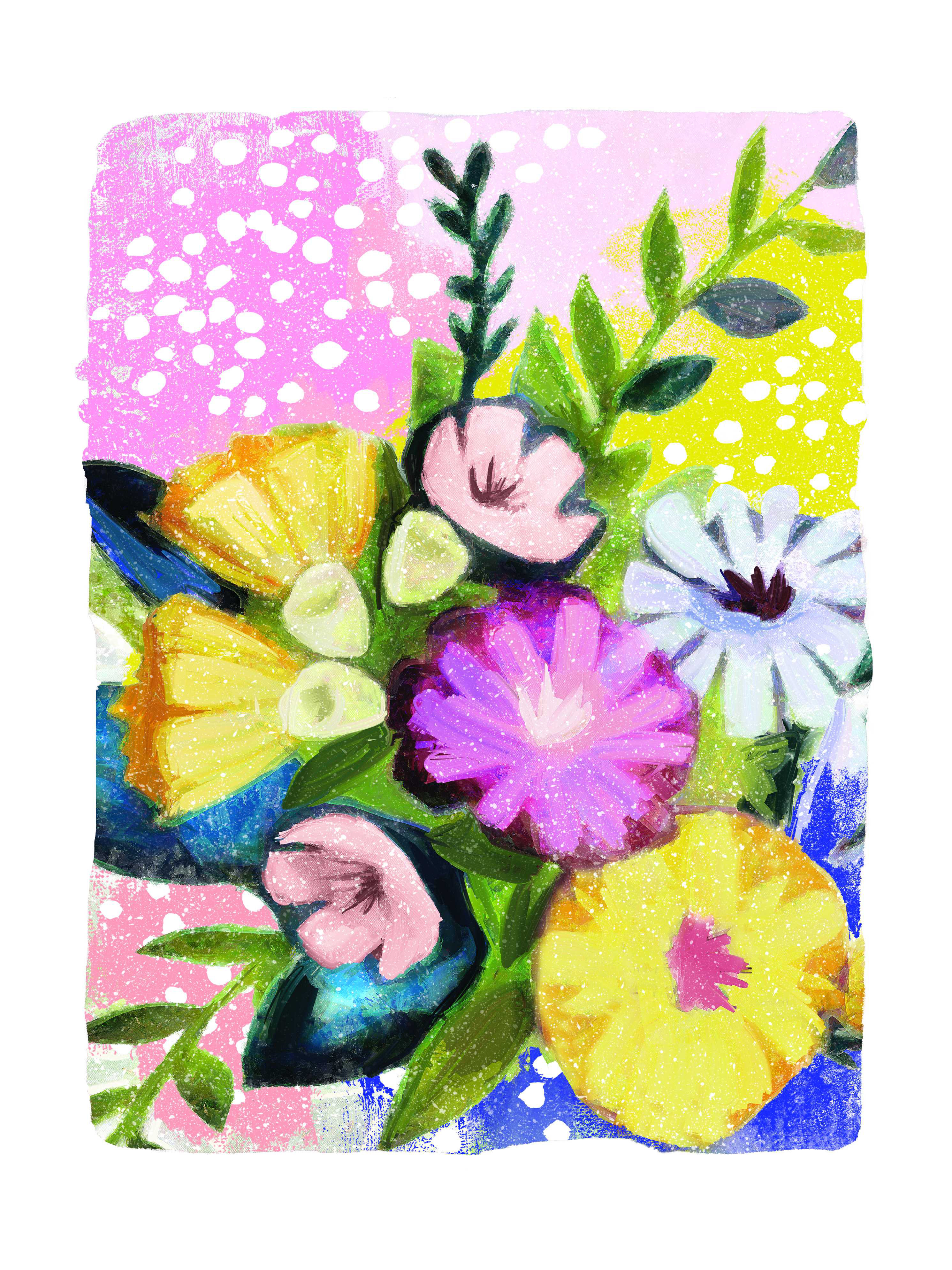 Wildon Home® Bright Textural Florals On Splotchy Paint Texture ...