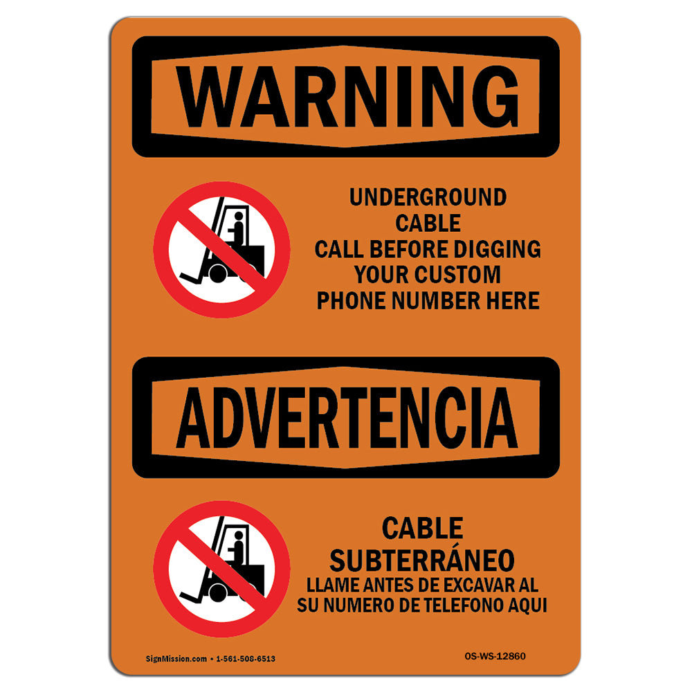 SignMission Underground Cable Call Custom Bilingual Aluminum Sign 12 x ...