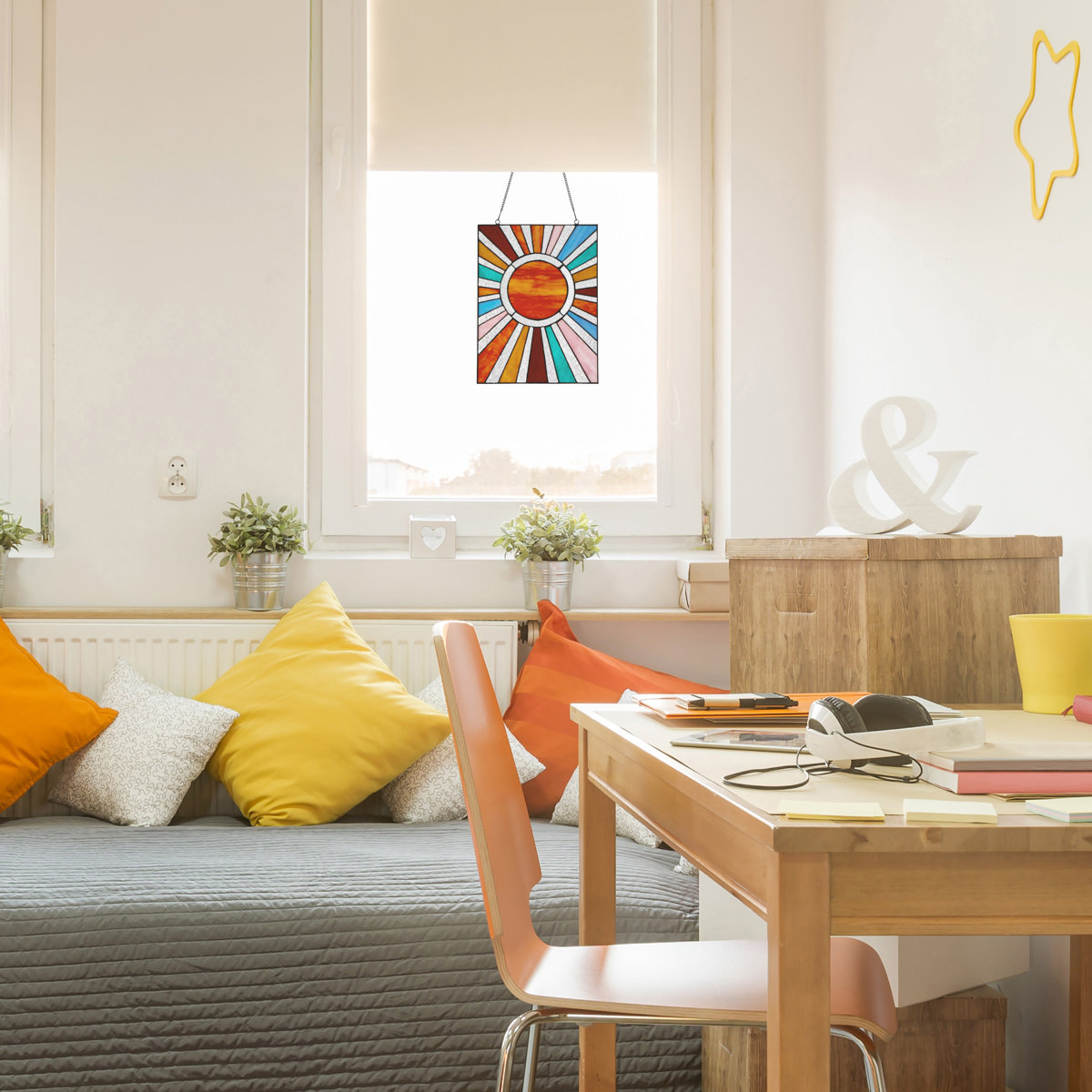 Union Rustic 14.5"H Sunburst Colorful Stained Glass Window Panel ...