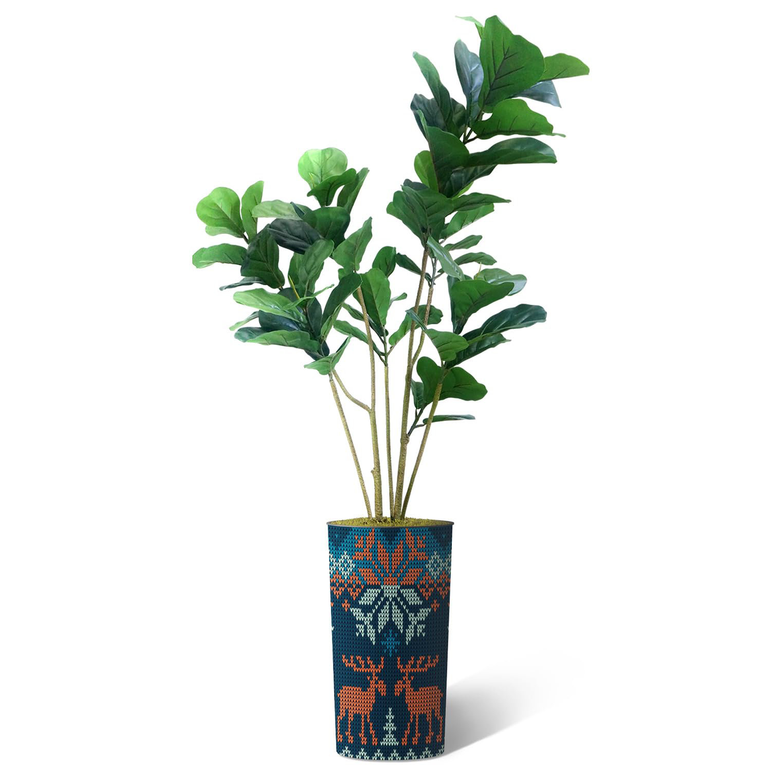 SIGNLEADER Artificial Tree in Modern Planter Fake Ficus Lyrata Silk ...
