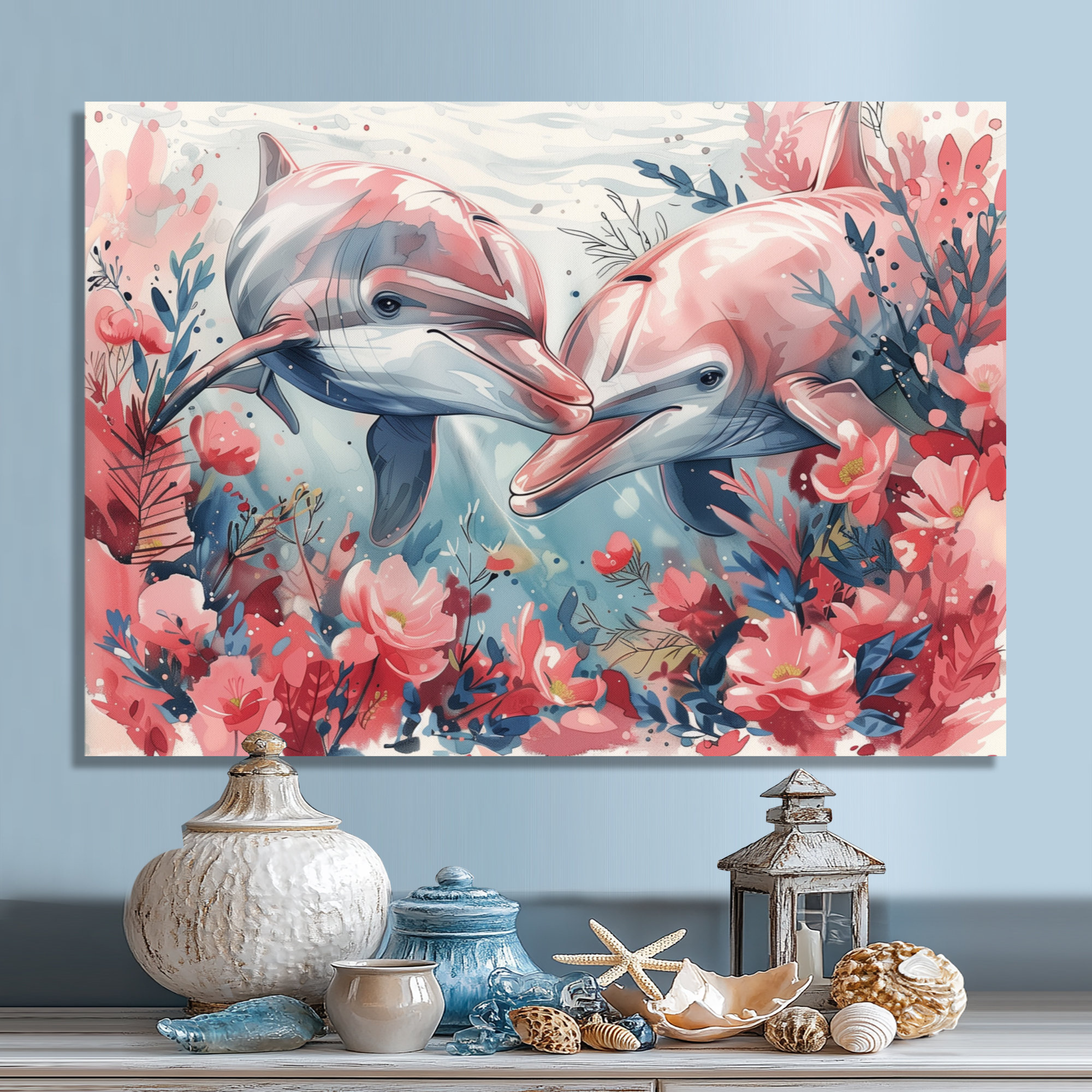 Beachcrest Home™ Nursery Pink Grey Dancing Dolphins Sea Creatures - Sea ...