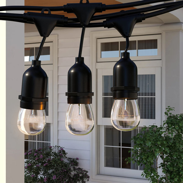 Arlmont & Co. 50ft Patio String Light, Waterproof, 24 Sockets, 36 Bulbs ...