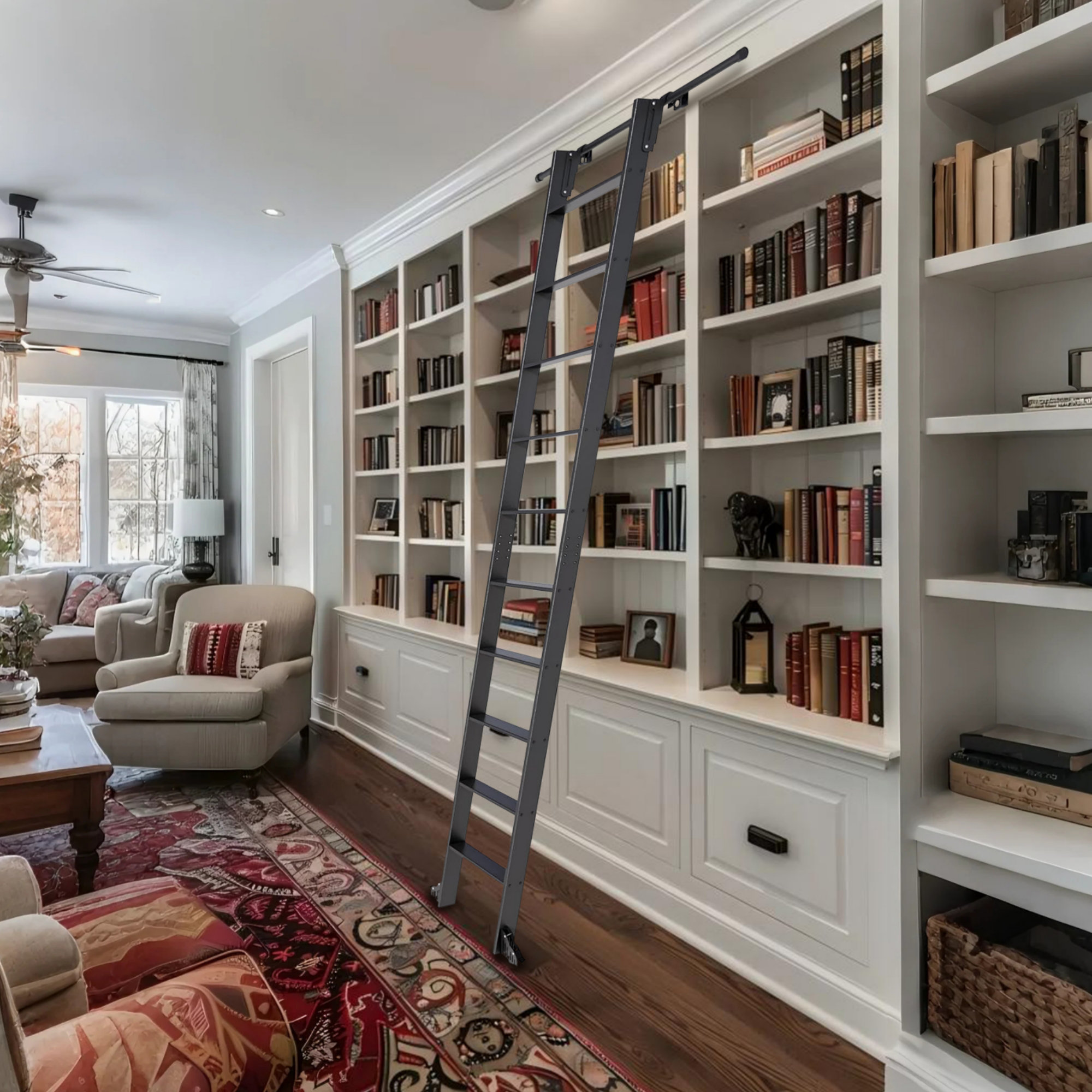 Brayden Studio Aluminum Alloy Sliding Library Durable Step Ladder ...