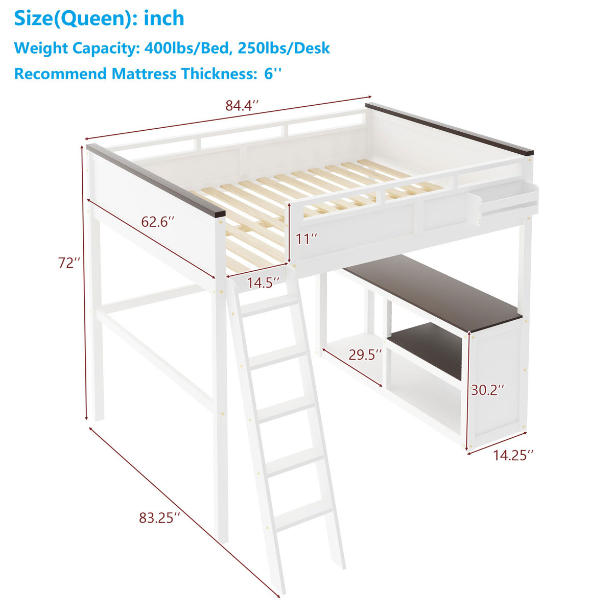 Harriet Bee Queen Platforms Loft Bed With Built-In Desk | Wayfair