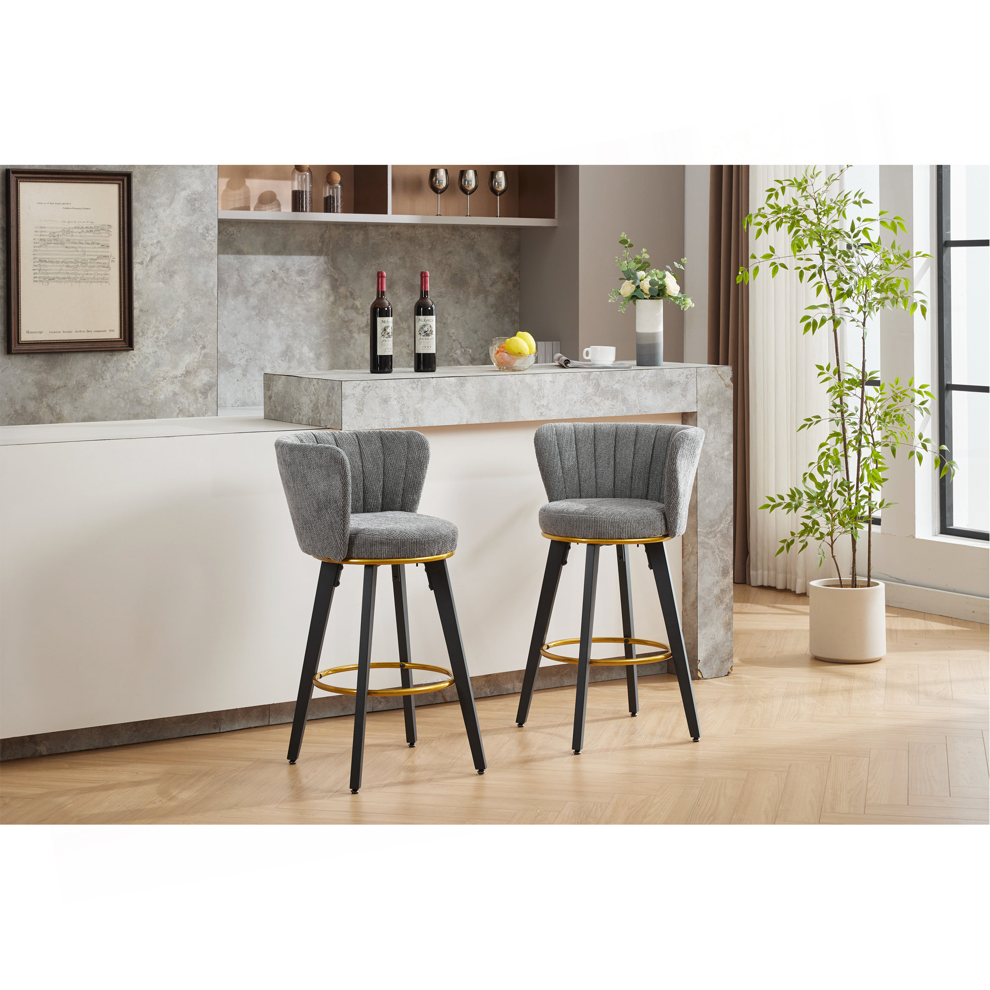 Latitude Run® Counter Height Bar Stools Set Of 2, 360° Swivel ...