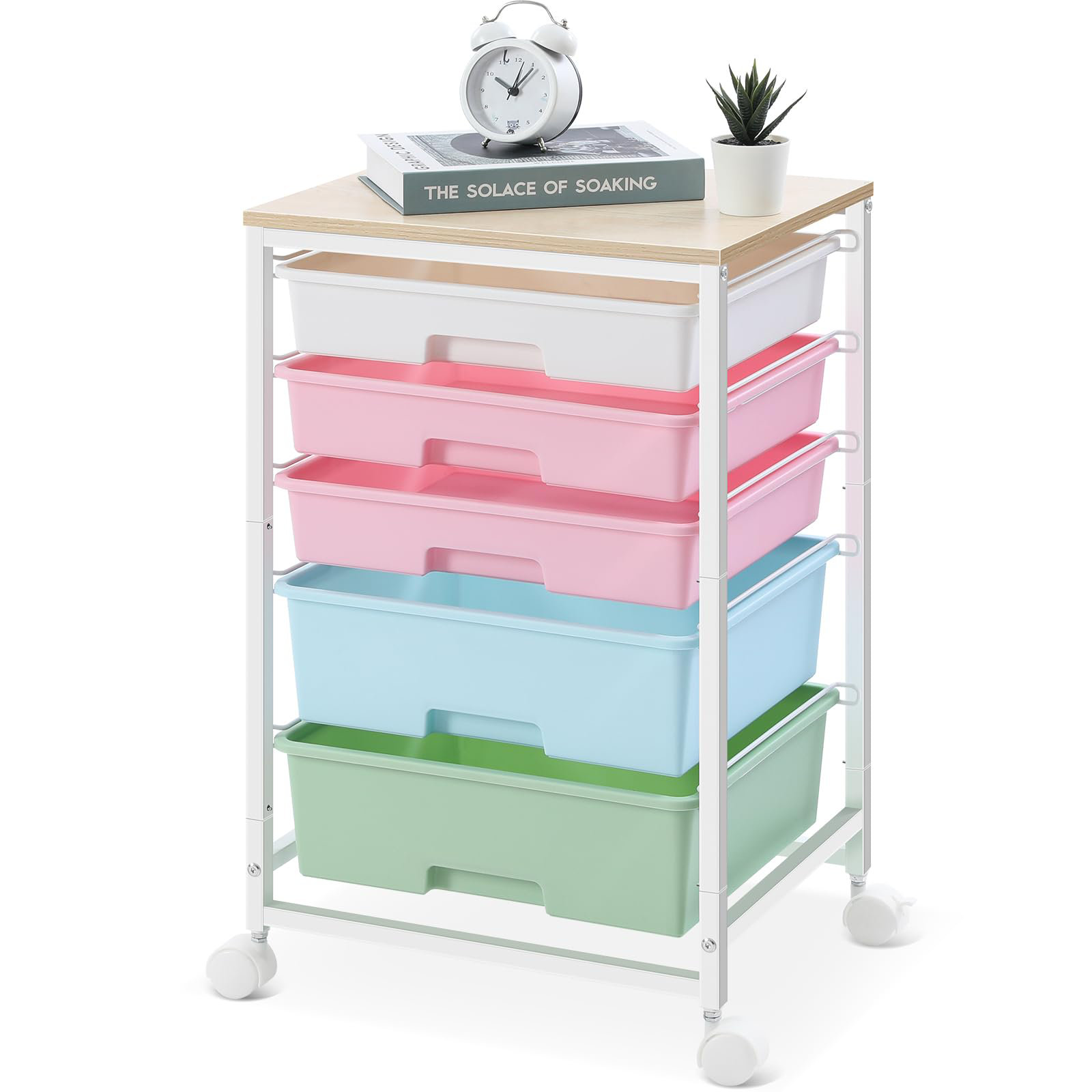 Hokku Designs Rainbow 5-Tier Rolling Utility Cart With Wooden Tabletop ...