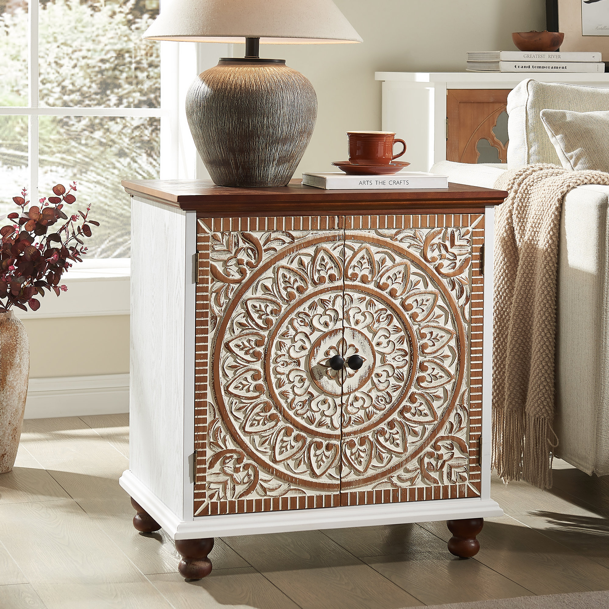 One Allium Way® Farmhouse 26'' Tall Embossed Side Table Cabinet | Wayfair