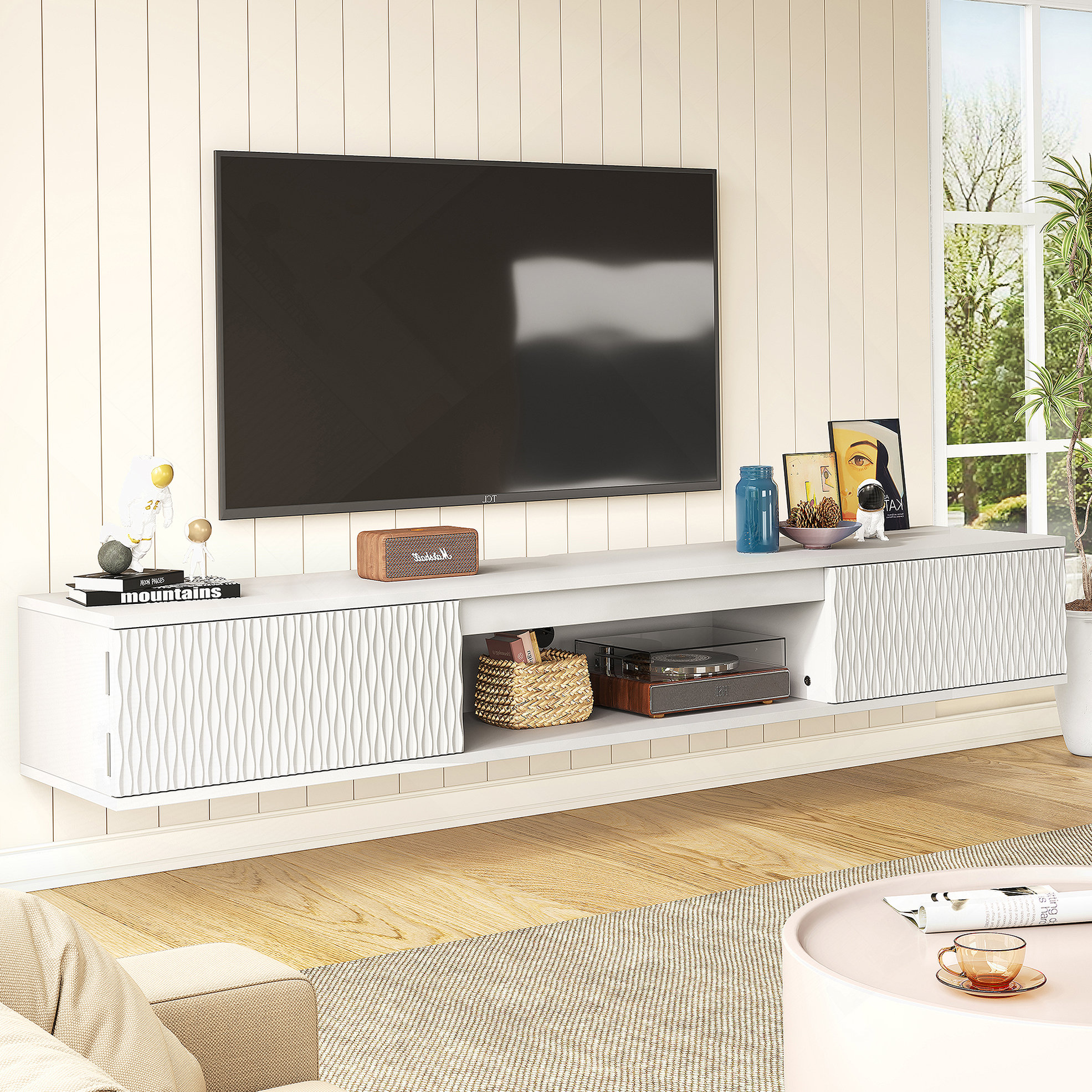 Wrought Studio Wall-Mounted TV Cabinet With Open Shelf, Colourful LED ...