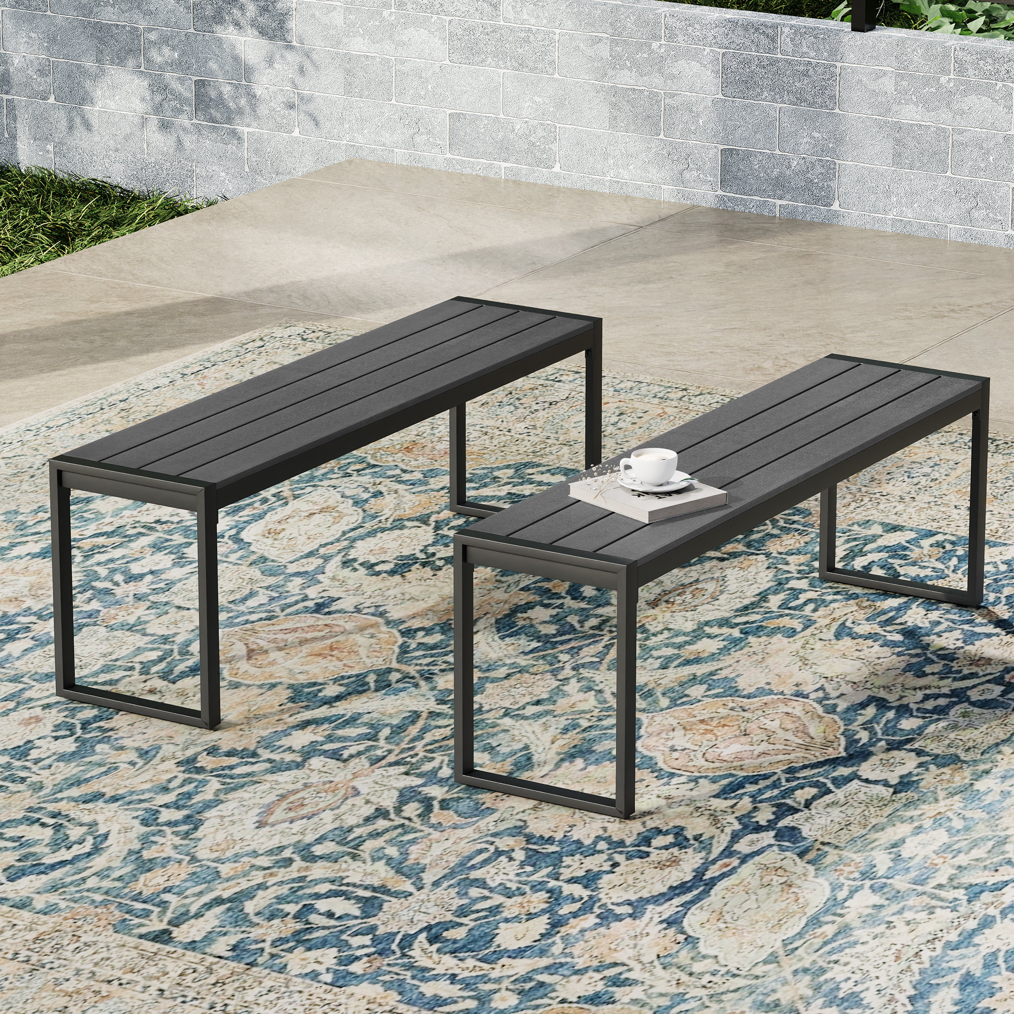 Ebern Designs Metal Outdoor Bench Set Of 2 - Wayfair Canada
