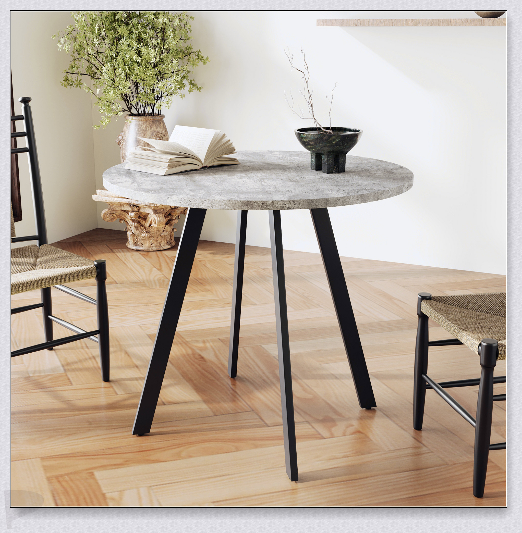 Wrought Studio™ Modern Minimalist Circular Dining Table, Gray ...