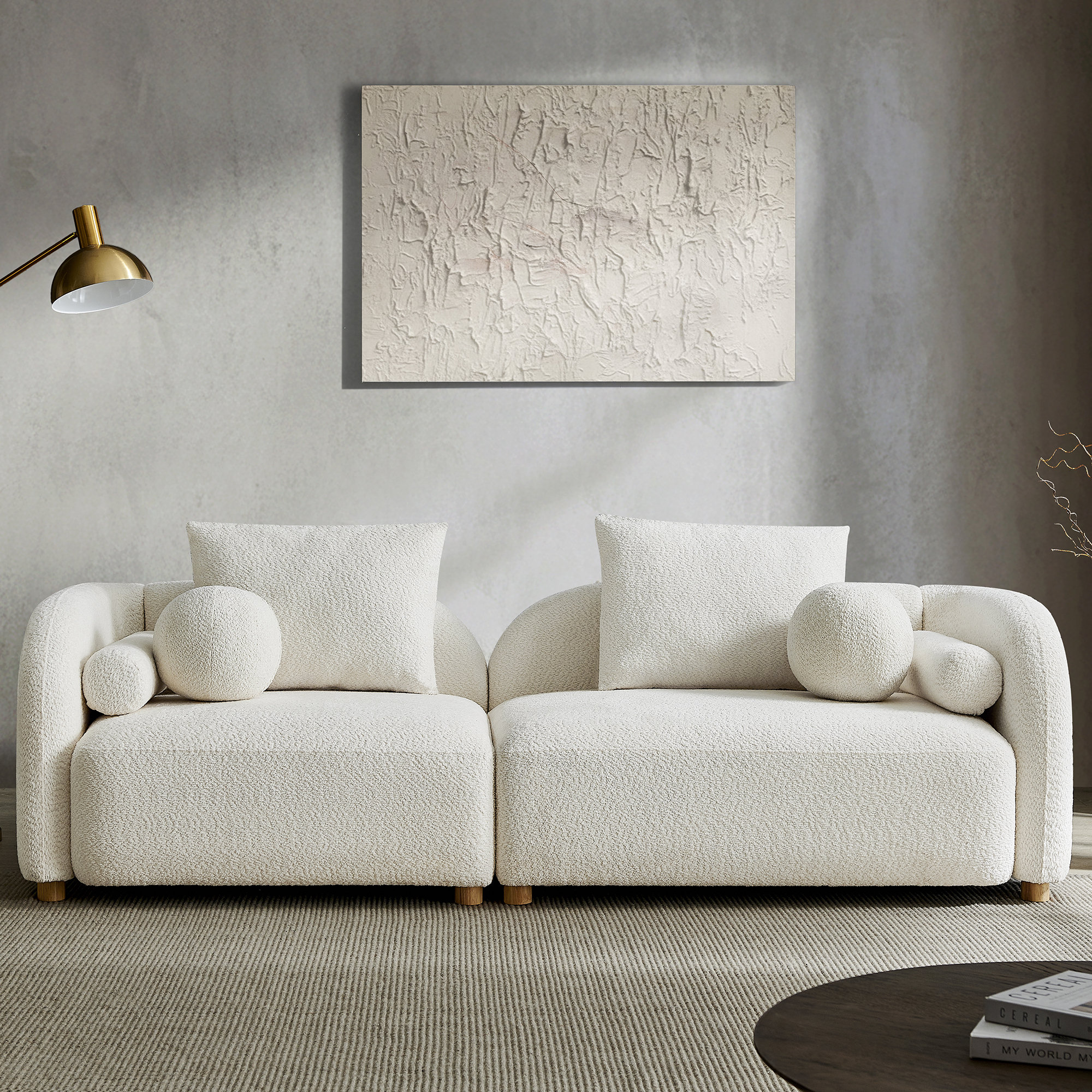 Latitude Run® Luna 91" Upholstered Boucle Sofa, Minilism Curve Couch ...