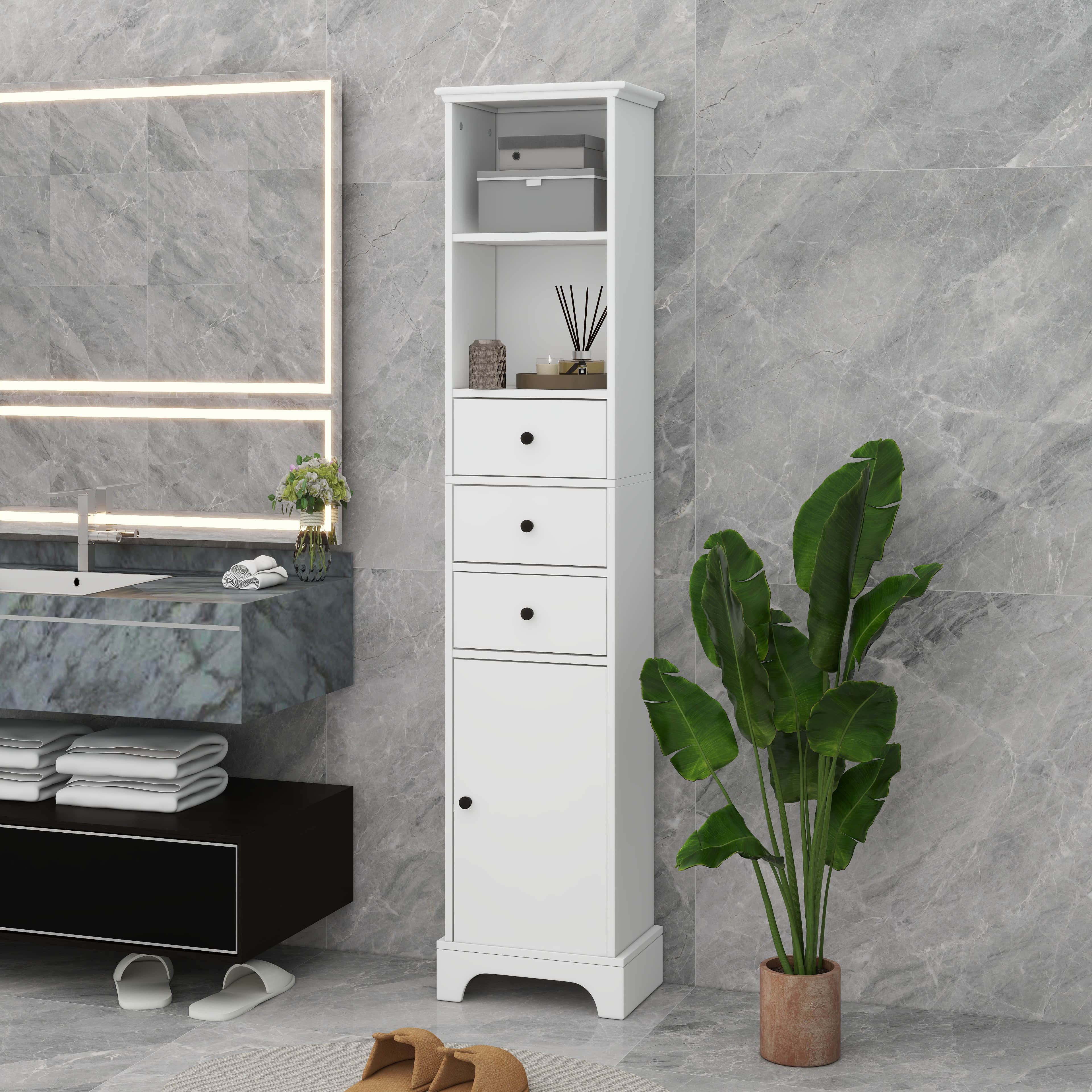 Latitude Run® Freestanding Tall Floor Bathroom Storage Cabinet With 3 Drawers - Wayfair Canada