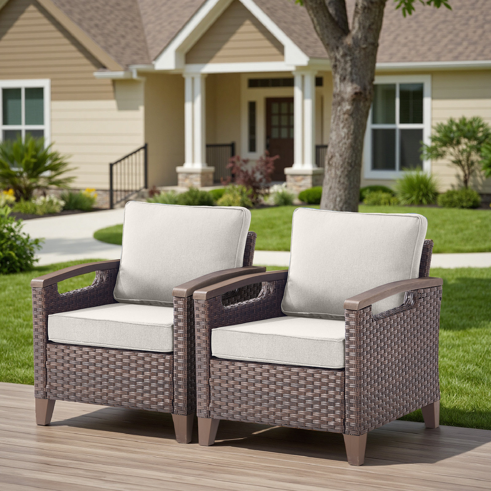 Red Barrel Studio® Outdoor Wicker Chairs Set With Cushions | Wayfair