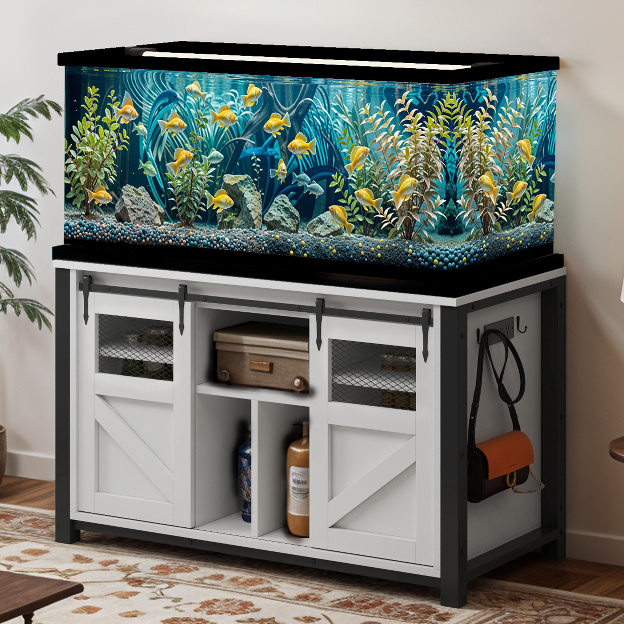 Gracie Oaks 120 Gal Fish Tank Stand with Storage, 1100 Lbs Capacity ...
