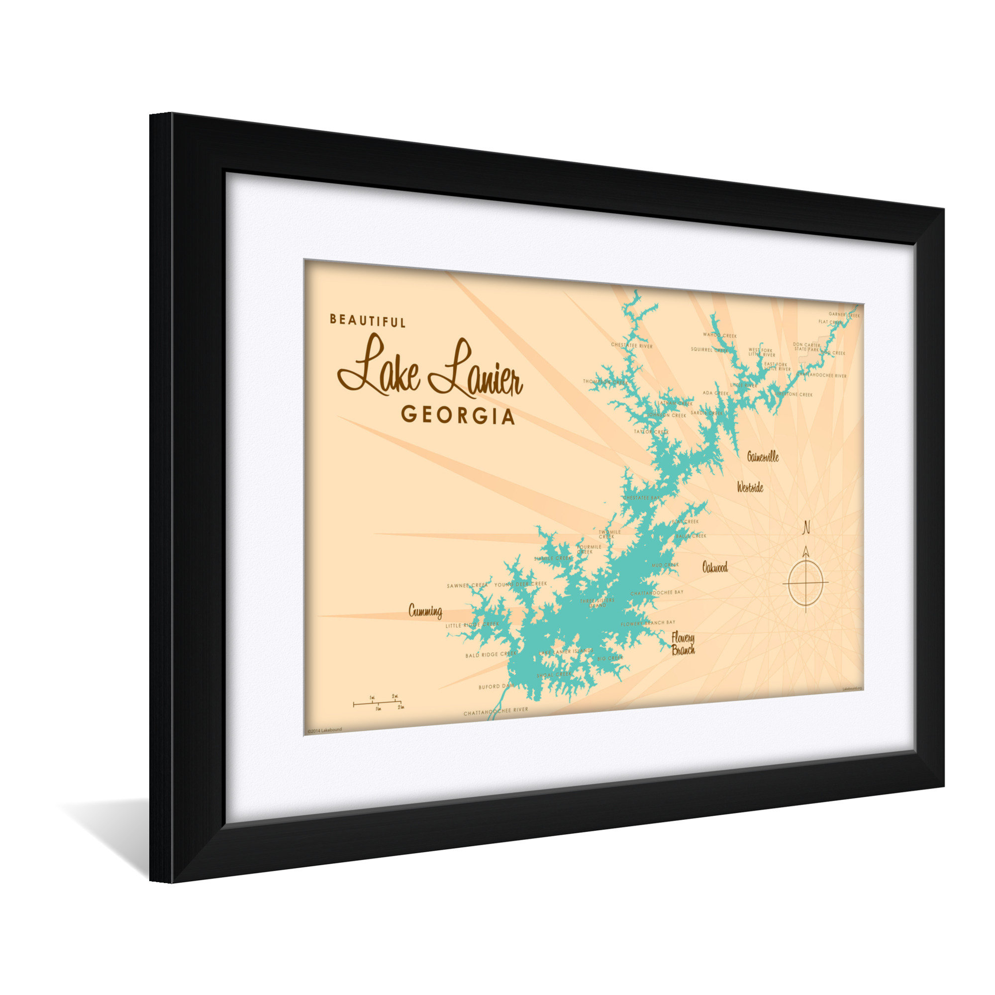 Breakwater Bay Lake Lanier Georgia Map Professionally Framed & Matted ...