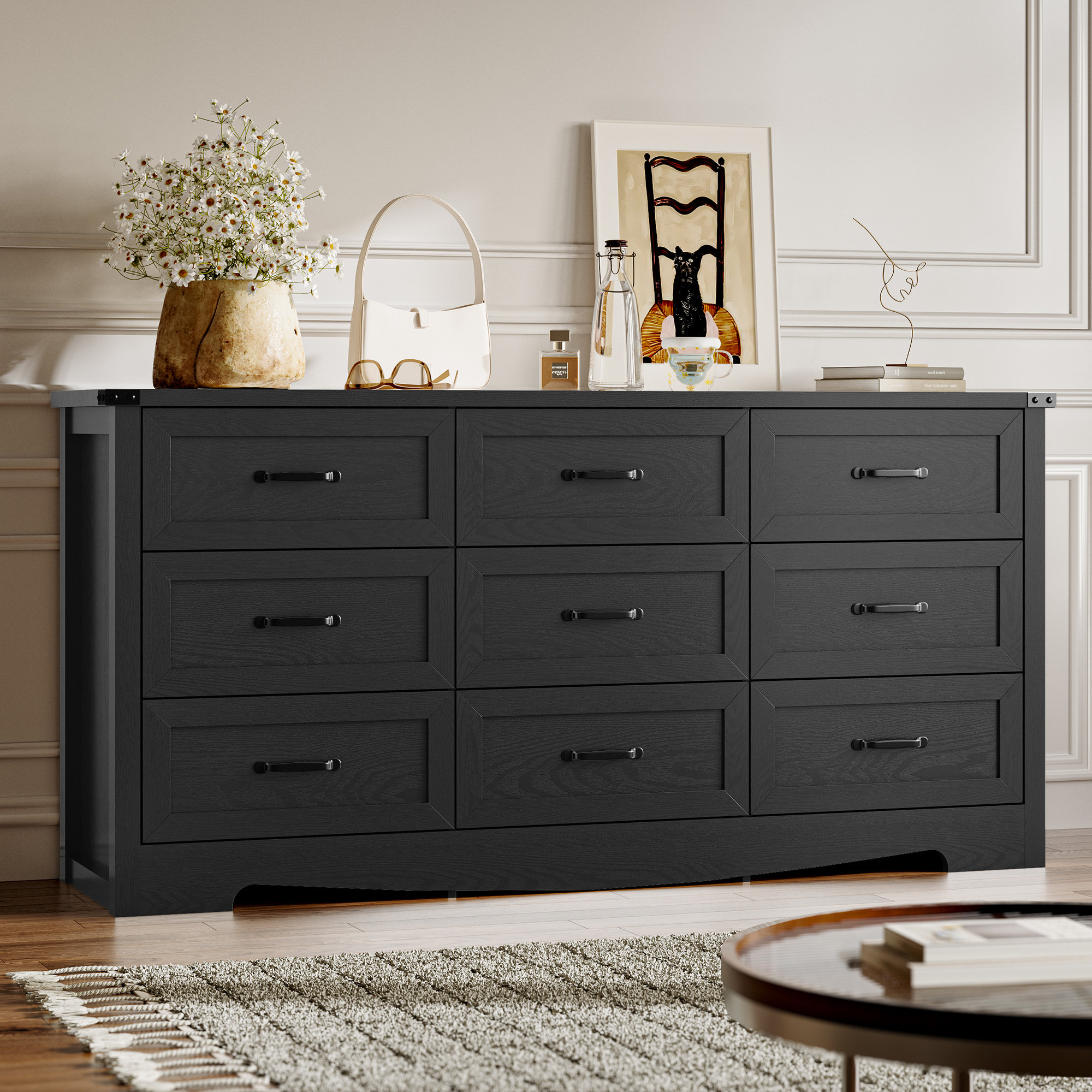 Winston Porter Rustic 9 Drawer Dresser Cabinet ,59''W Modern Table ...