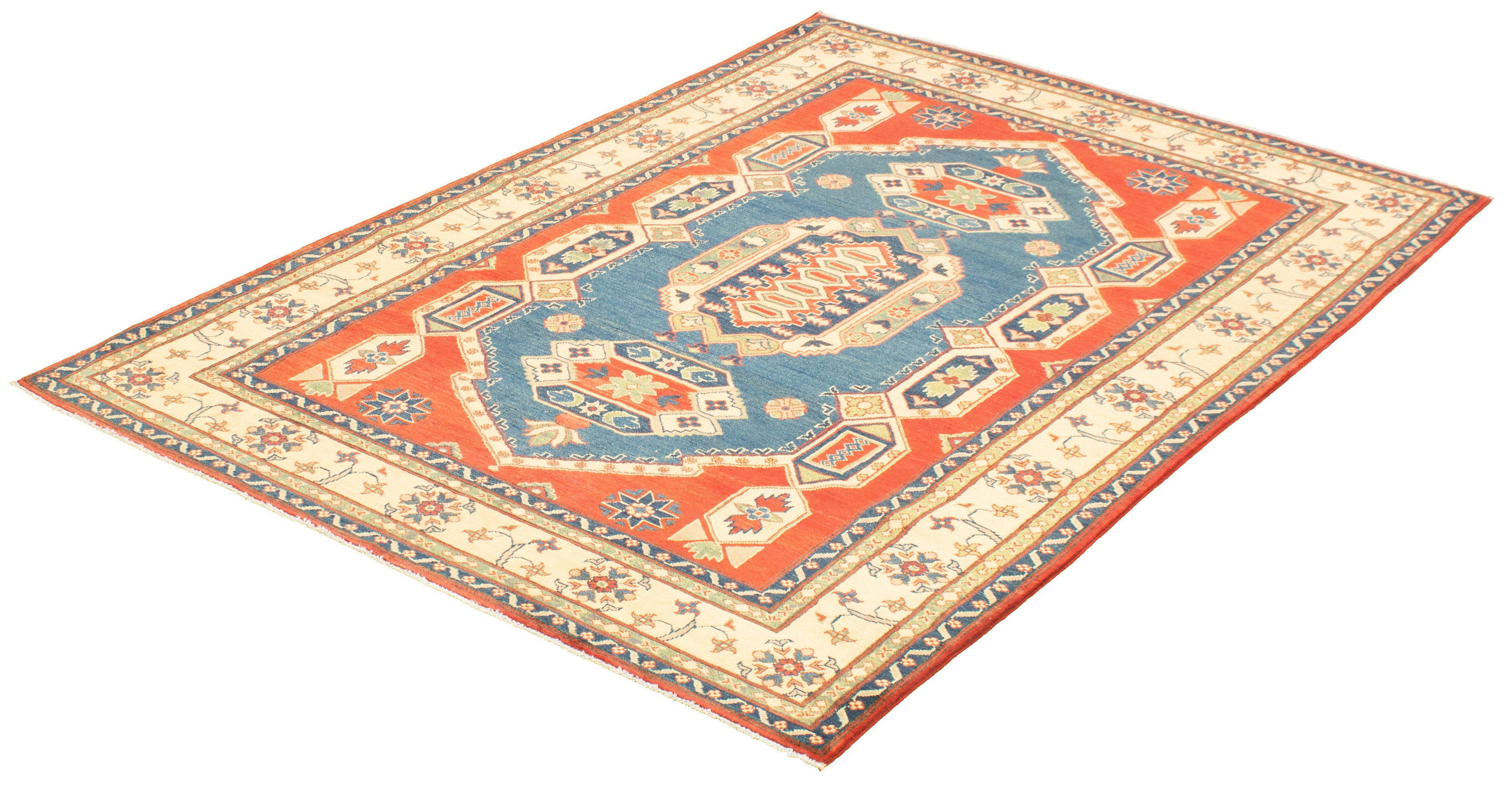 Isabelline One-of-a-Kind Quaysean Hand-Knotted 2010s Uzbek Gazni Blue 6 ...