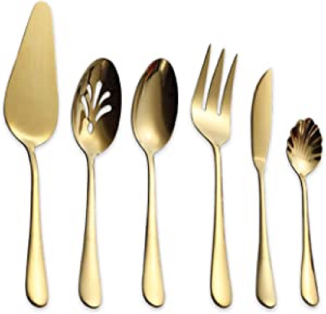 Mercer41 Stainless Steel Golden Titanium Plated Flatware Serving Set 6 ...