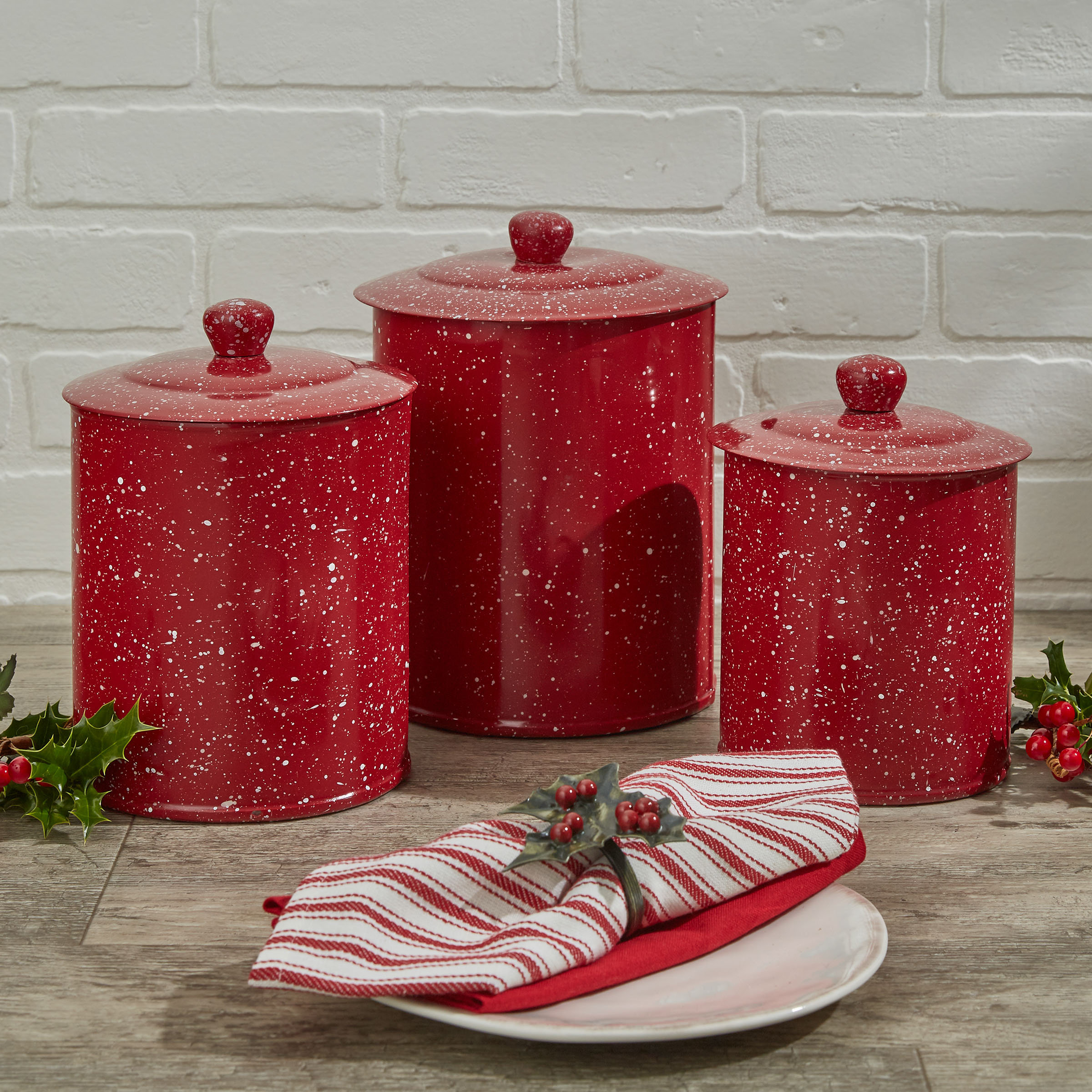 Brayden Studio® Granite Enamelware Canisters Set Red | Wayfair