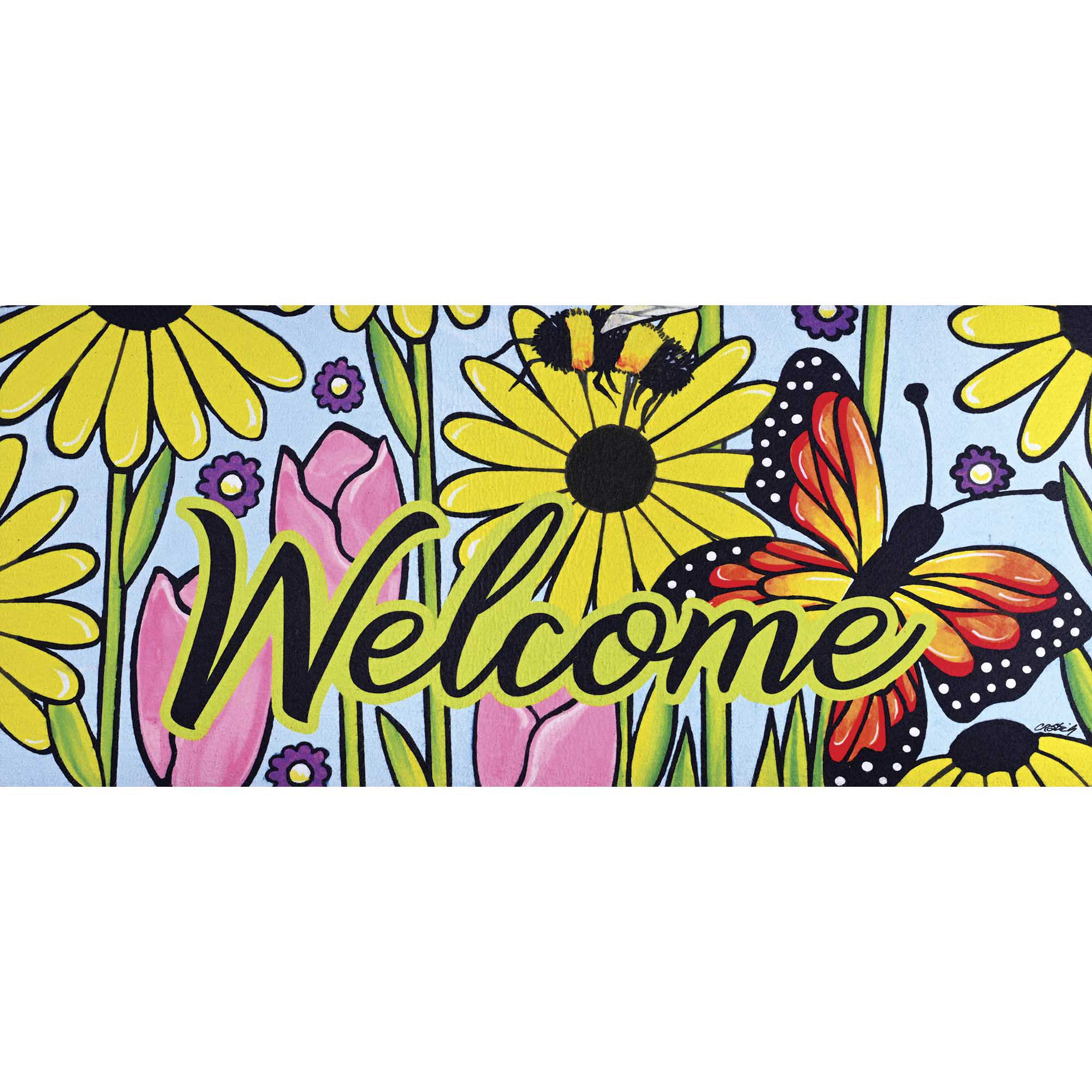 Red Barrel Studio® Doormat Insert Welcome Butterfly Garden 22x10 | Wayfair