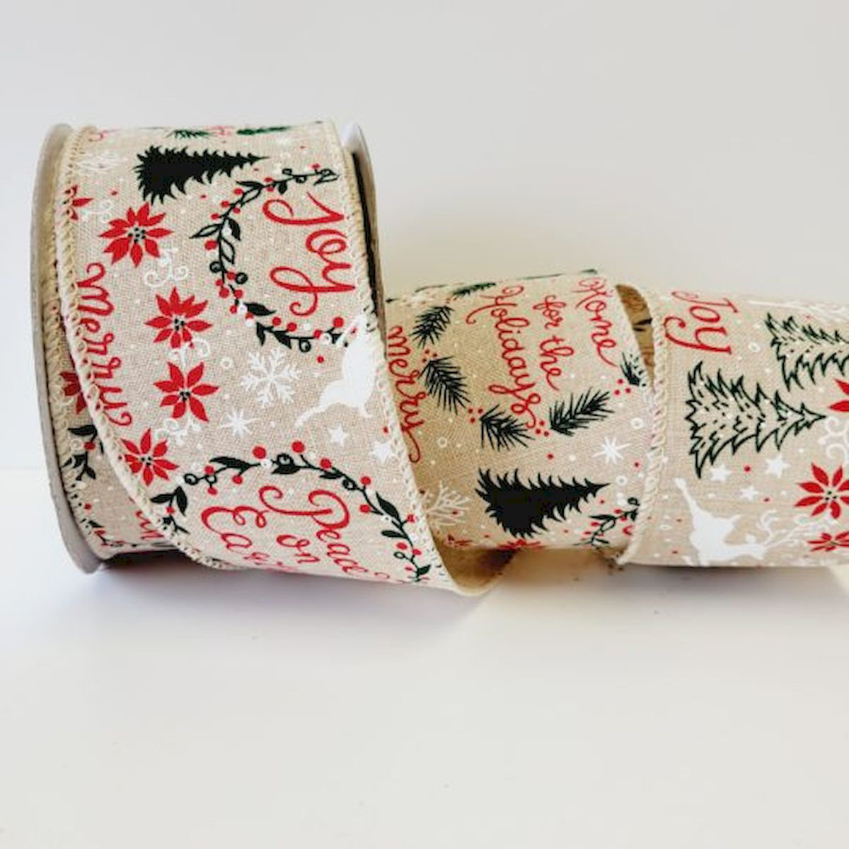 The Holiday Aisle® 2.5" X 25 Yards Natural With Red,Green And White ...