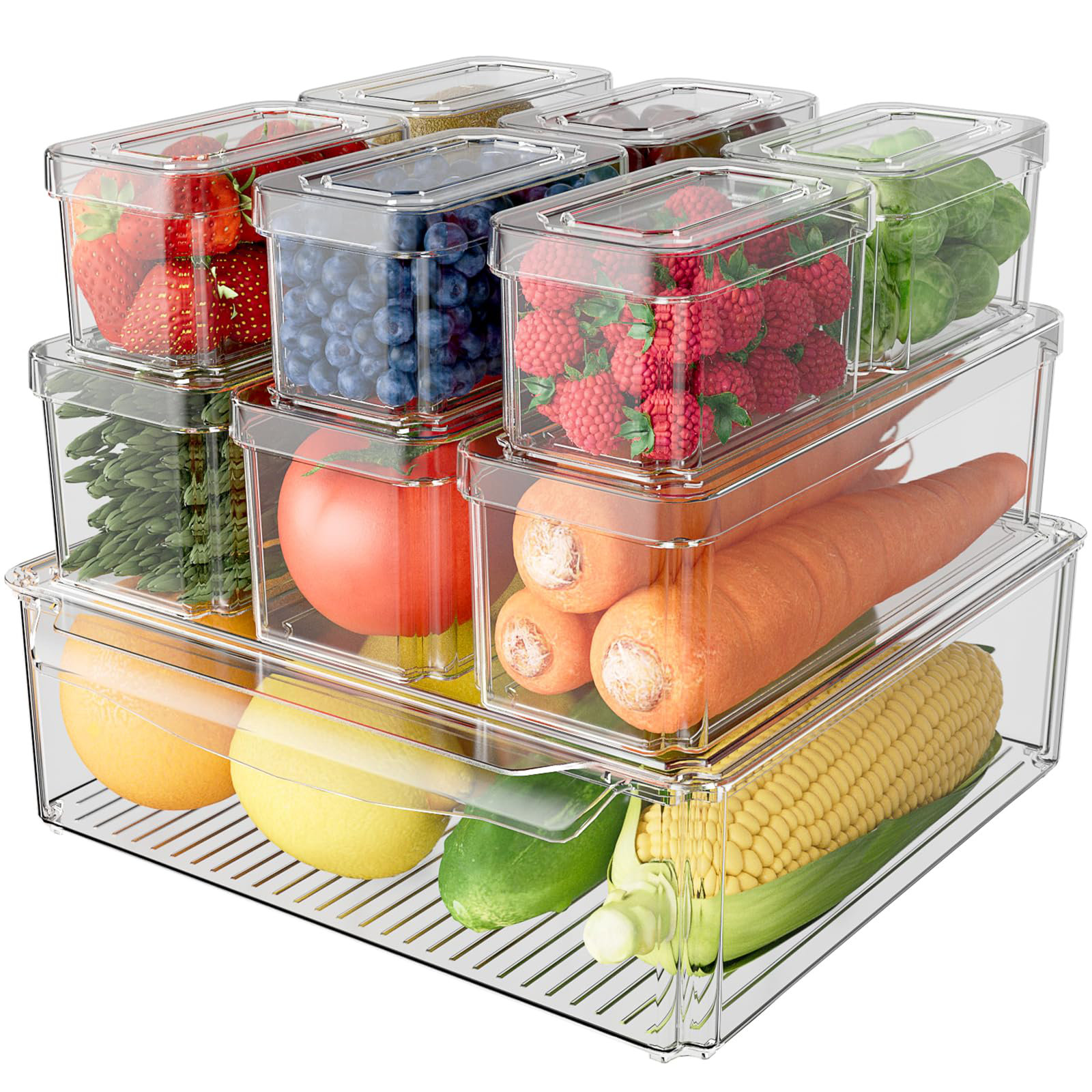 Rebrilliant 10 Pack Refrigerator Organizer Bins Stackable With Lids ...